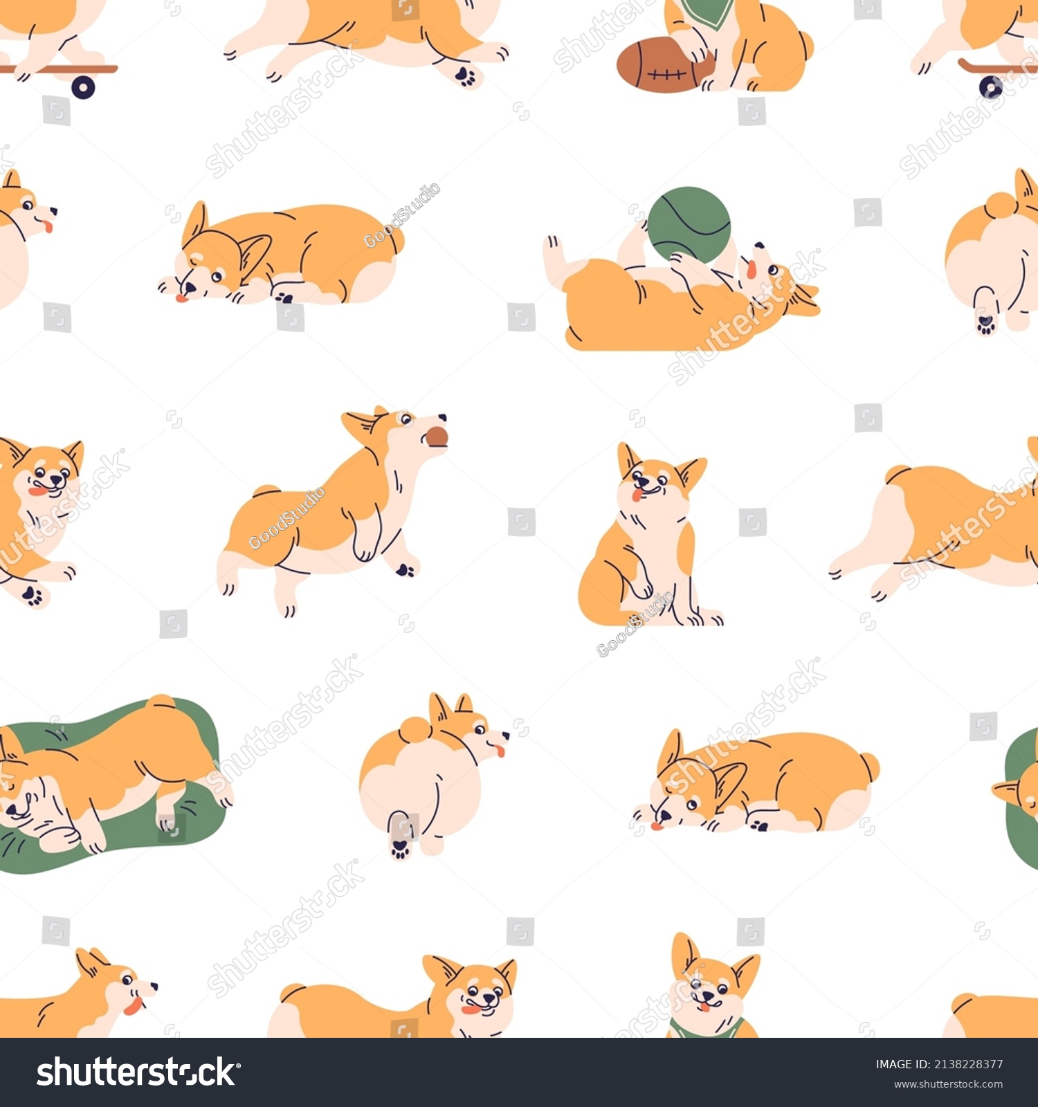 Cute Corgi Pattern Seamless Background Repeating Stock Vector (Royalty ...