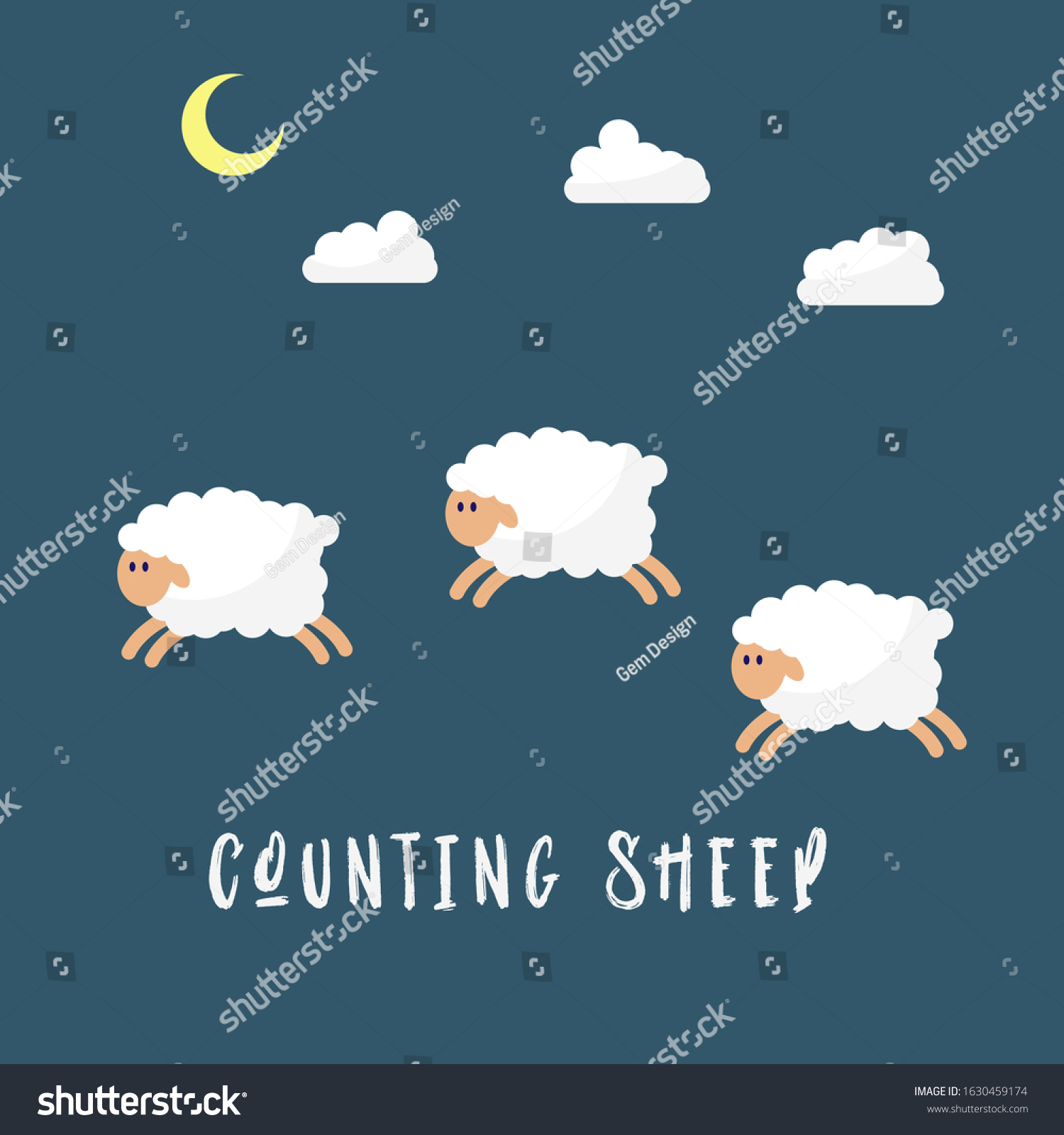 Cute Counting Sheep Flat Illustration: vector de stock (libre de ...