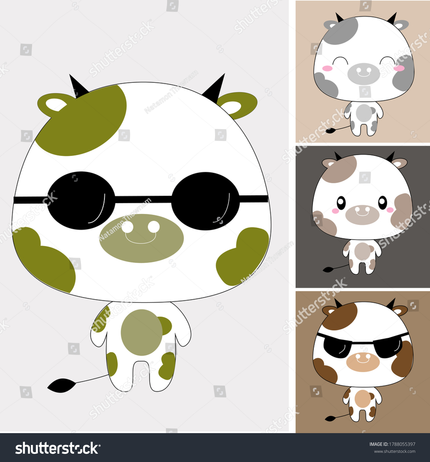 Cute Cow Cartoon Vector Set Stock Vector (Royalty Free) 1788055397 ...