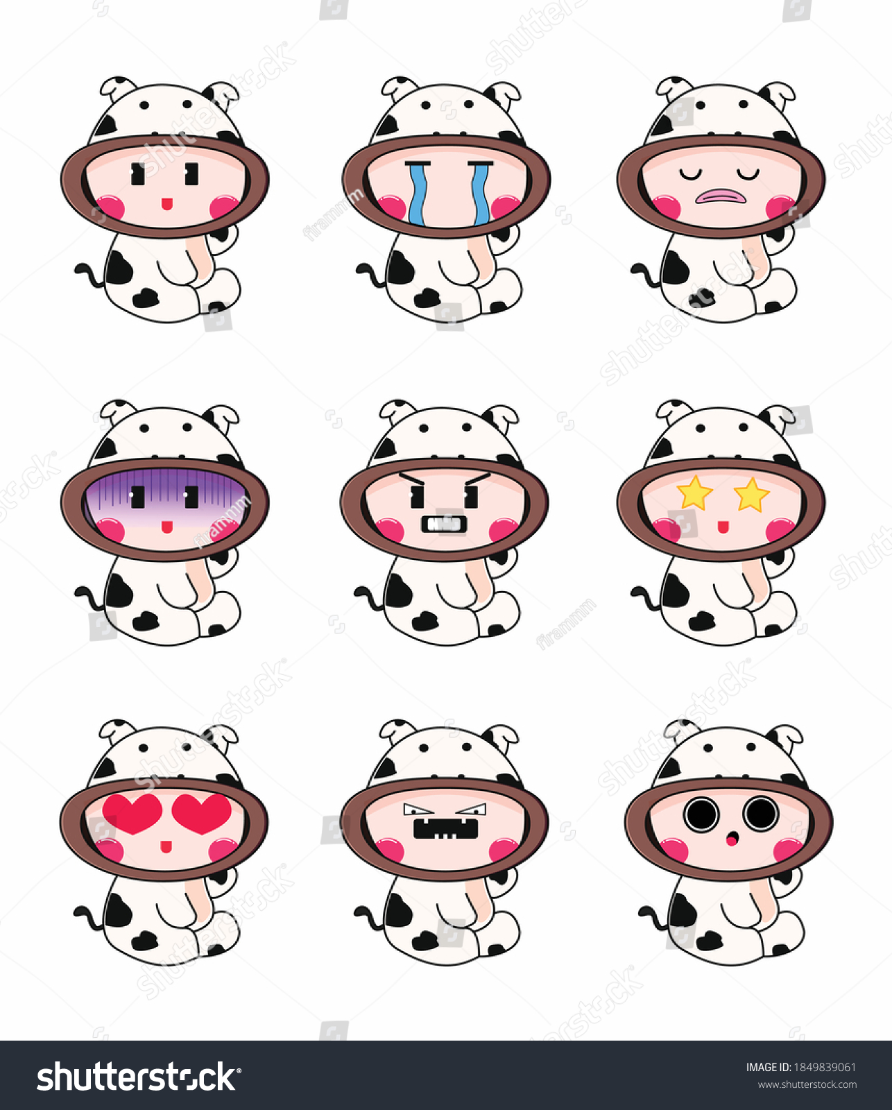 Cute Cow Emoticon Set Vector Design Stock Vector (Royalty Free ...