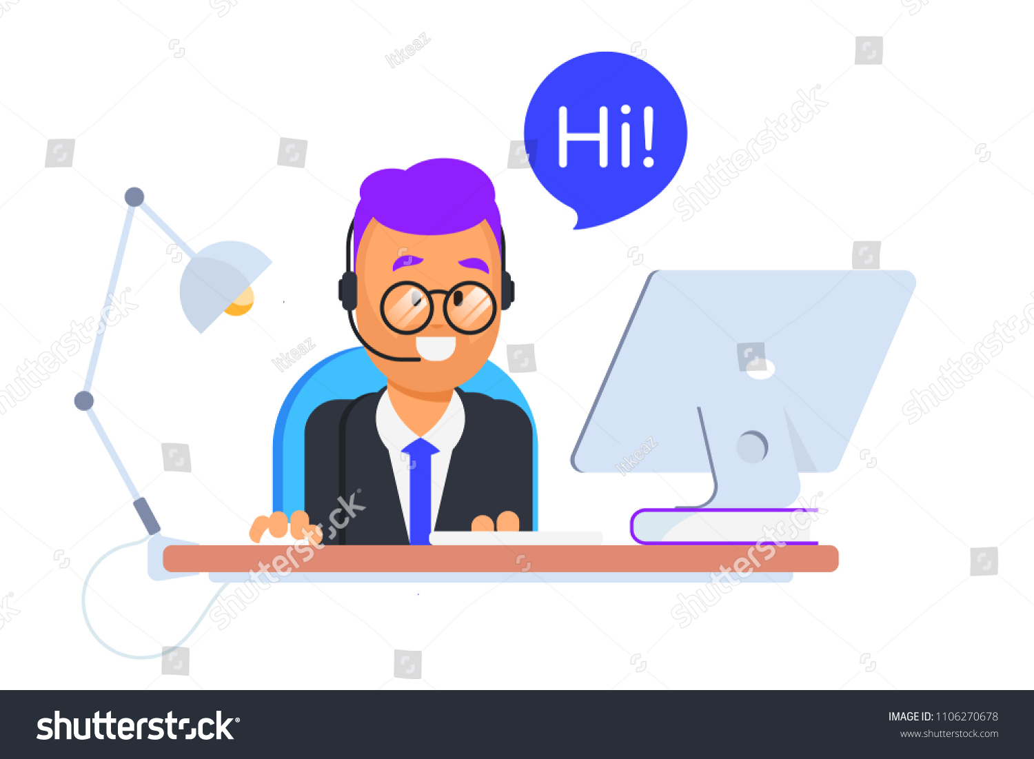 Cute Customer Support Agent Illustration Stock Vector (Royalty Free ...