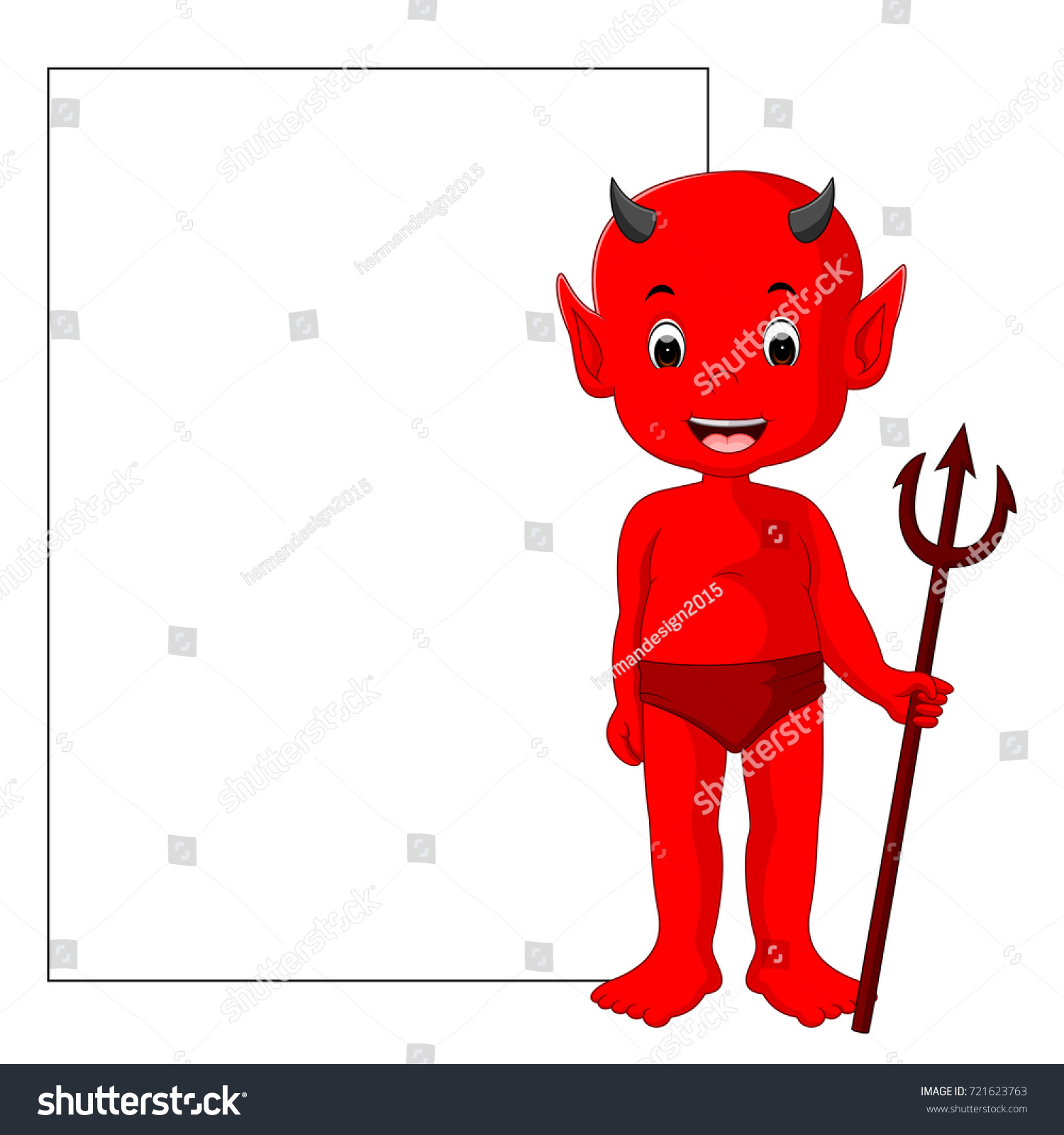 Cute Devil Cartoon Blank Sign: vector de stock (libre de regalías ...