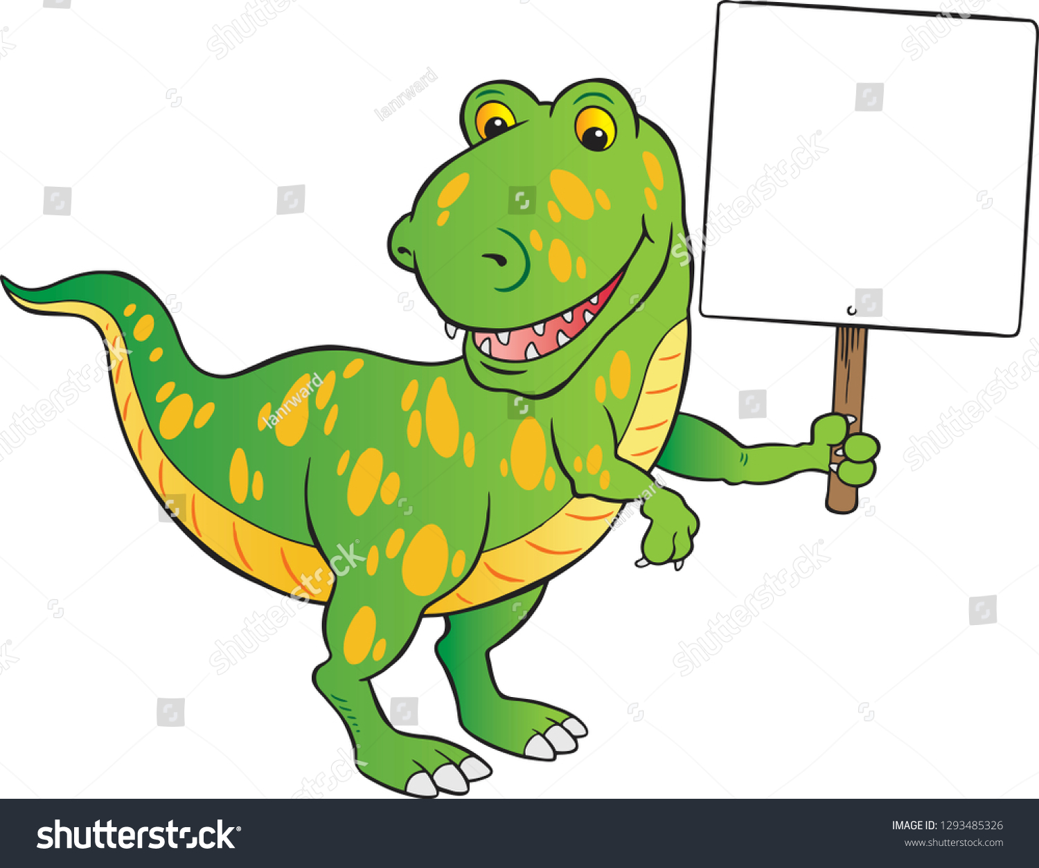 Cute Dinosaur Holding Sign Vector: vector de stock (libre de regalías ...