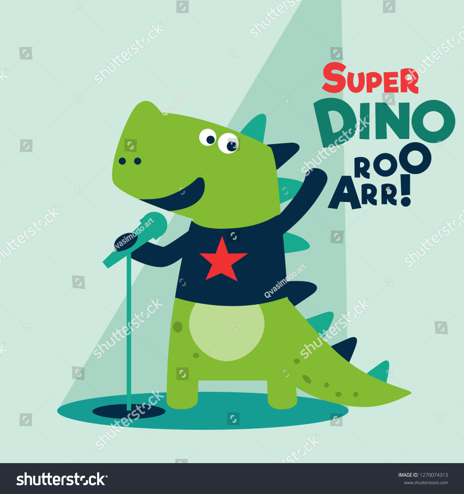 Cute Dinosaur Singing Microphone Vector : image vectorielle de stock ...