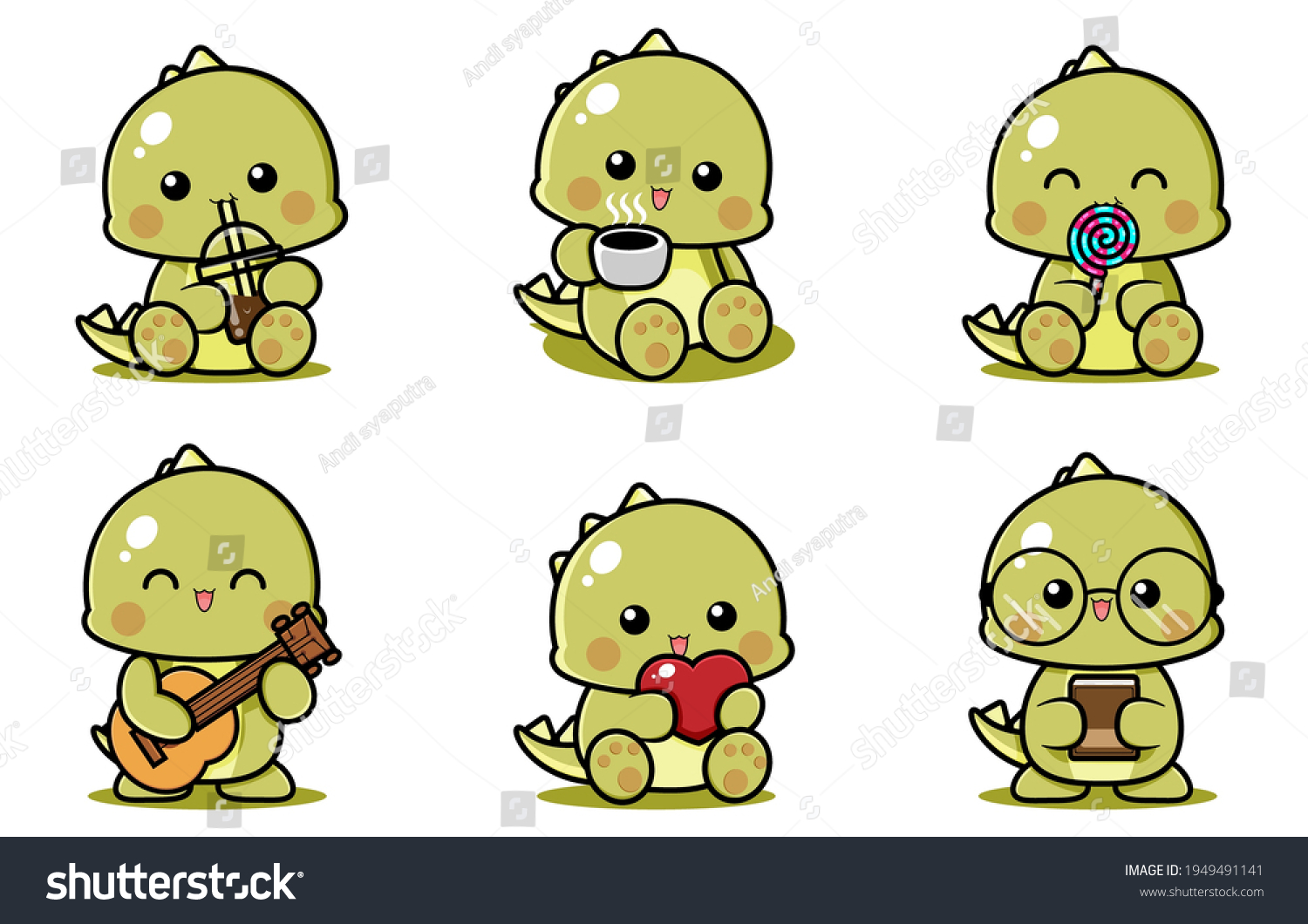Cute Dinosaur Vector Design Various Poses Stock Vector (Royalty Free ...
