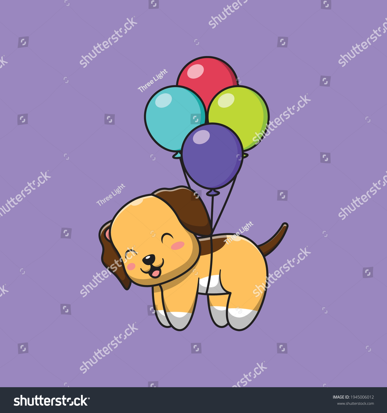 Cute Dog Flying Using Balloons Stock Vector (Royalty Free) 1945006012 ...