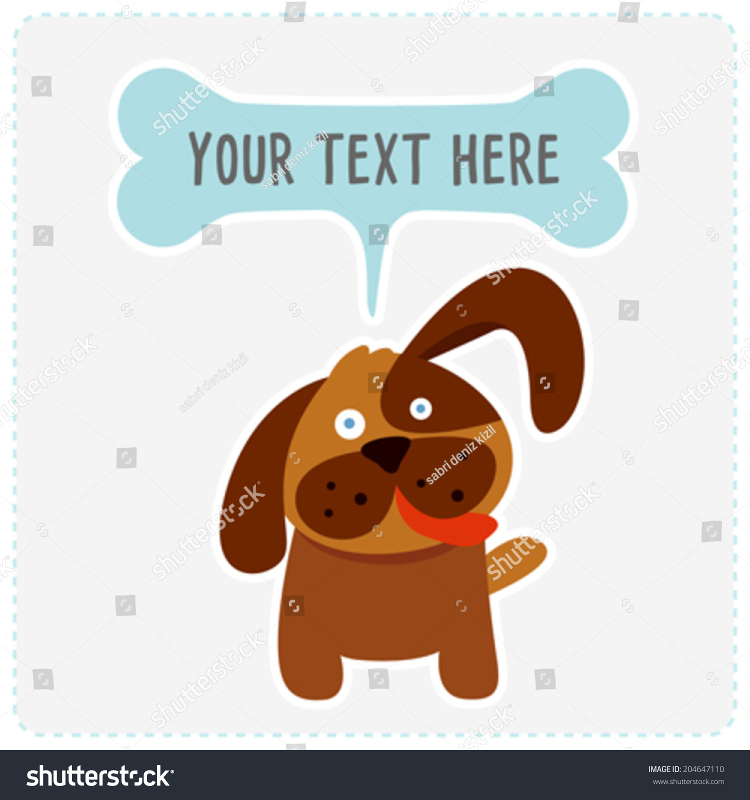 Cute Dog With Bone Speech Bubble. Place For Your Text. Vector ...