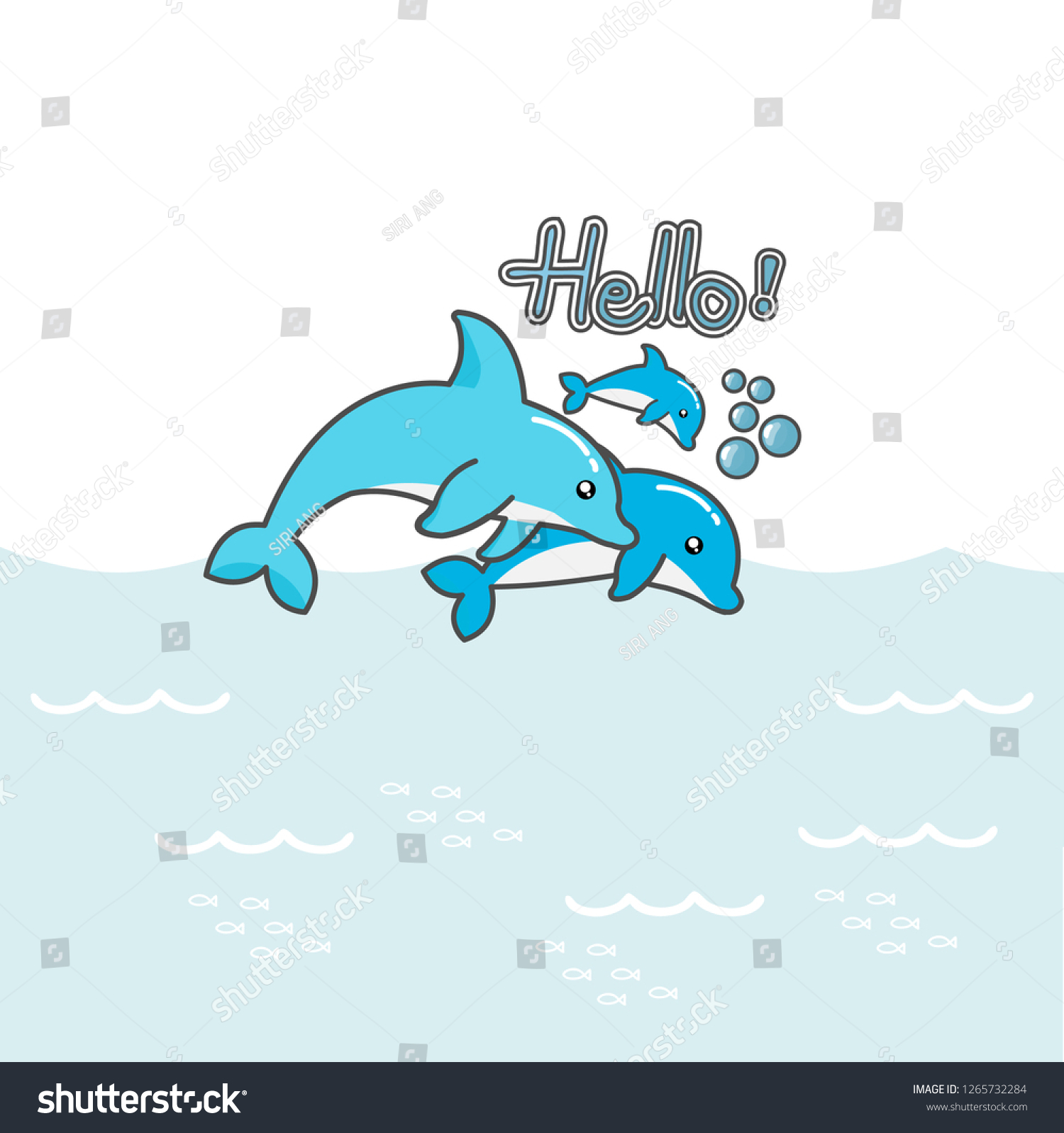 Cute Dolphins Say Hello Stock Vector (Royalty Free) 1265732284 ...