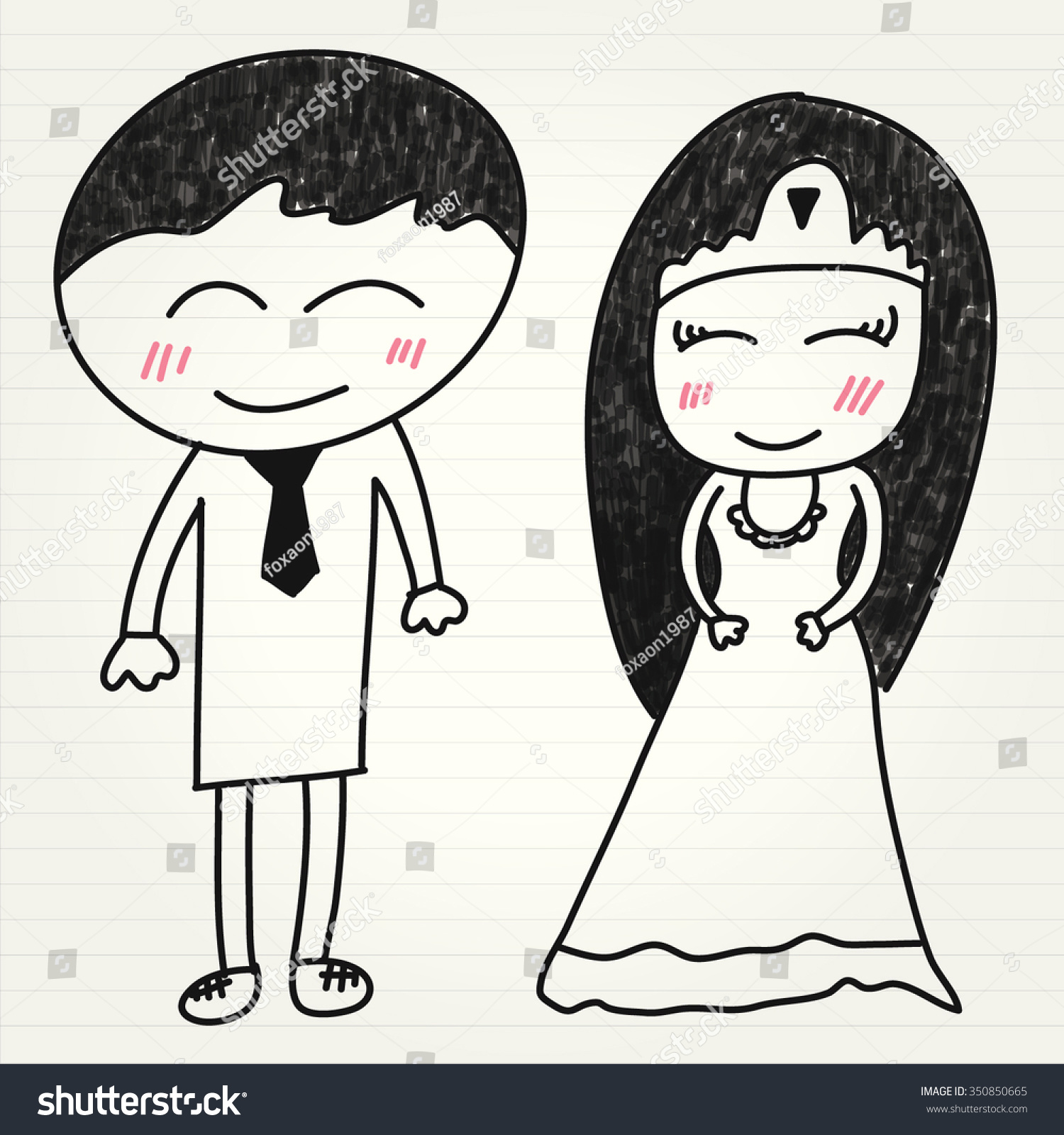 Cute Doodle Couple Stock Vector 350850665 : Shutterstock