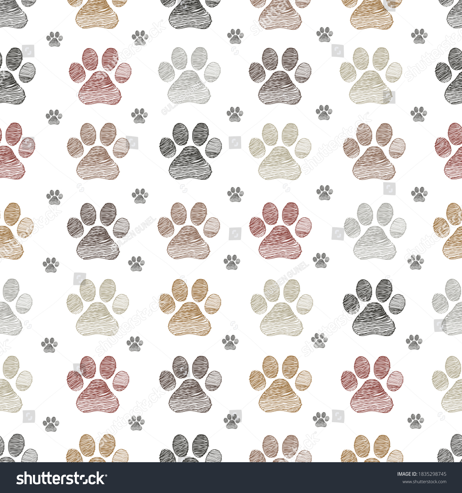 Cute Doodle Hand Drawn Paw Prints Stock Vector (Royalty Free) 1835298745