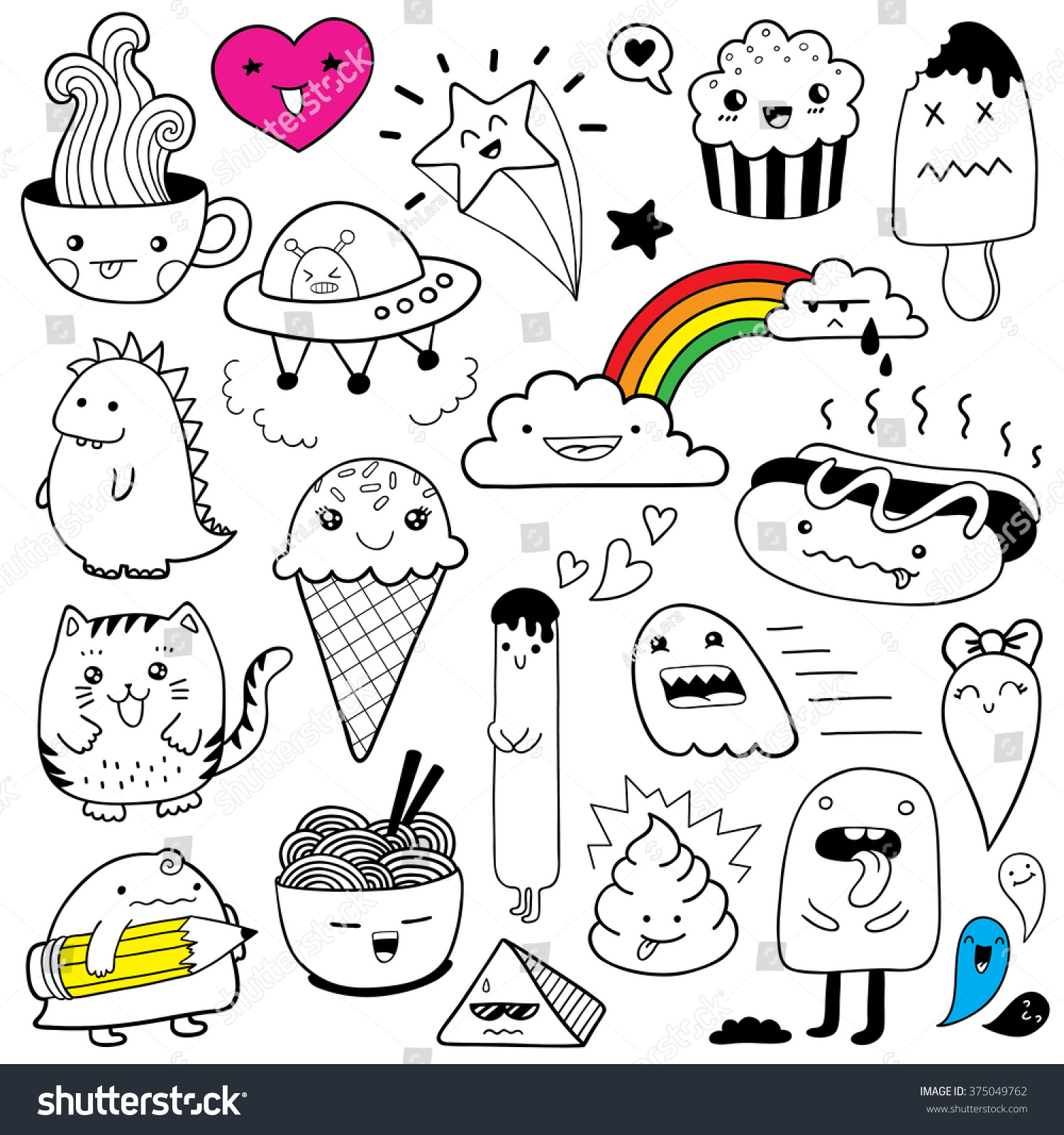 Cute Doodle Set Stock Vector 375049762 Shutterstock