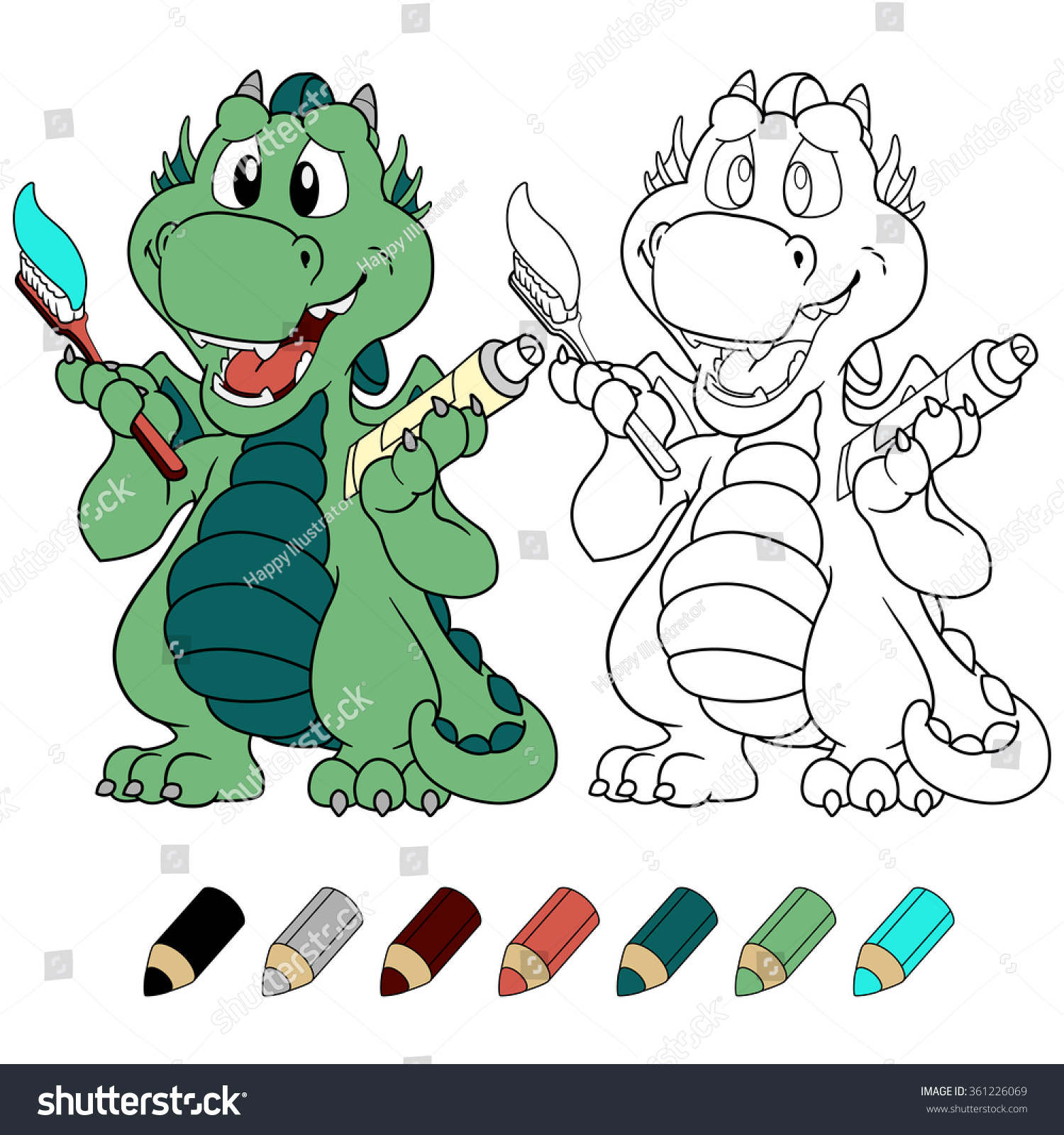 Cute Dragon Toothpaste Coloring Book Version Stock Vector (Royalty Free ...