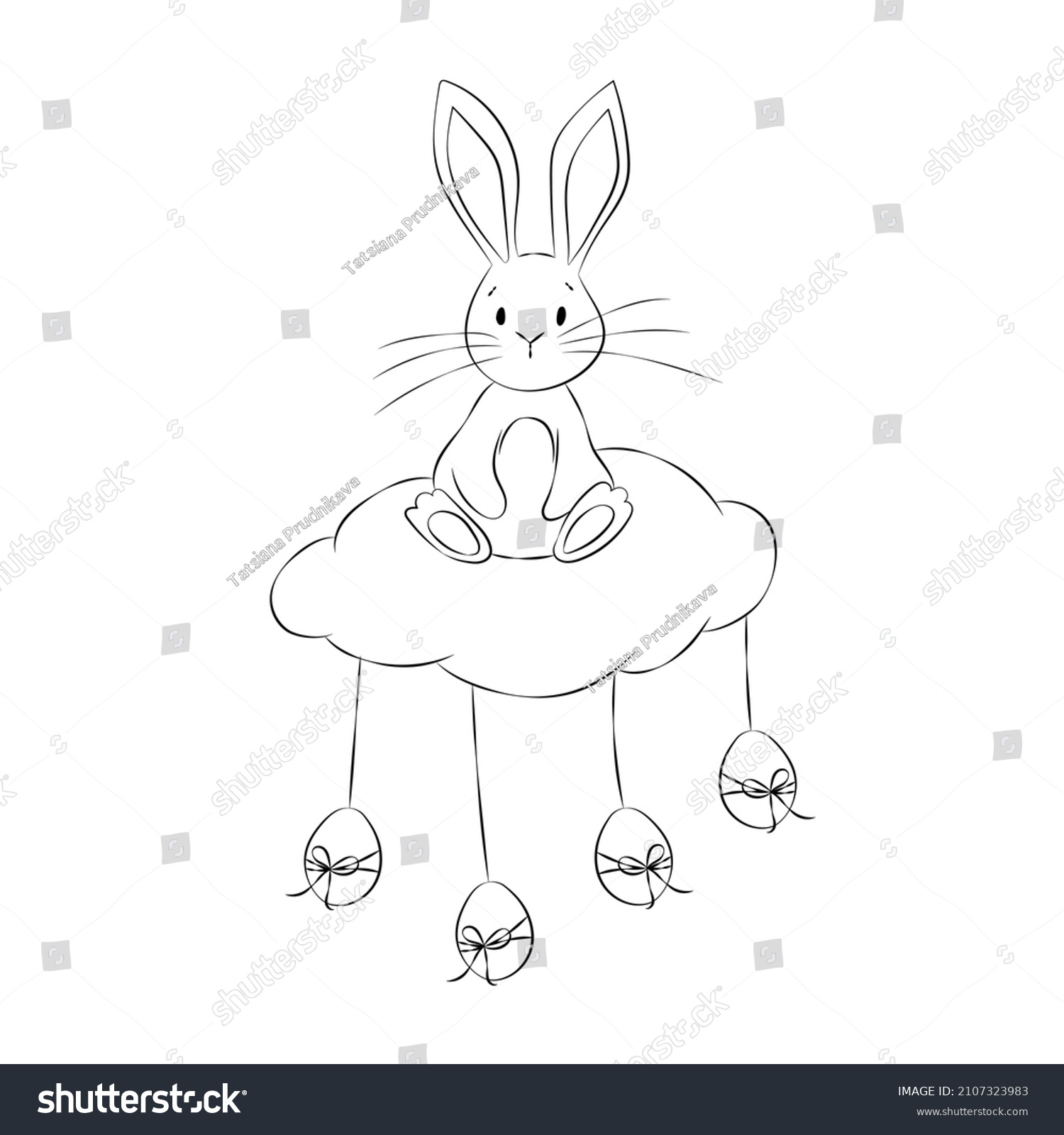 Cute Easter Bunny On Cloud Doodle Stock Vector (Royalty Free ...