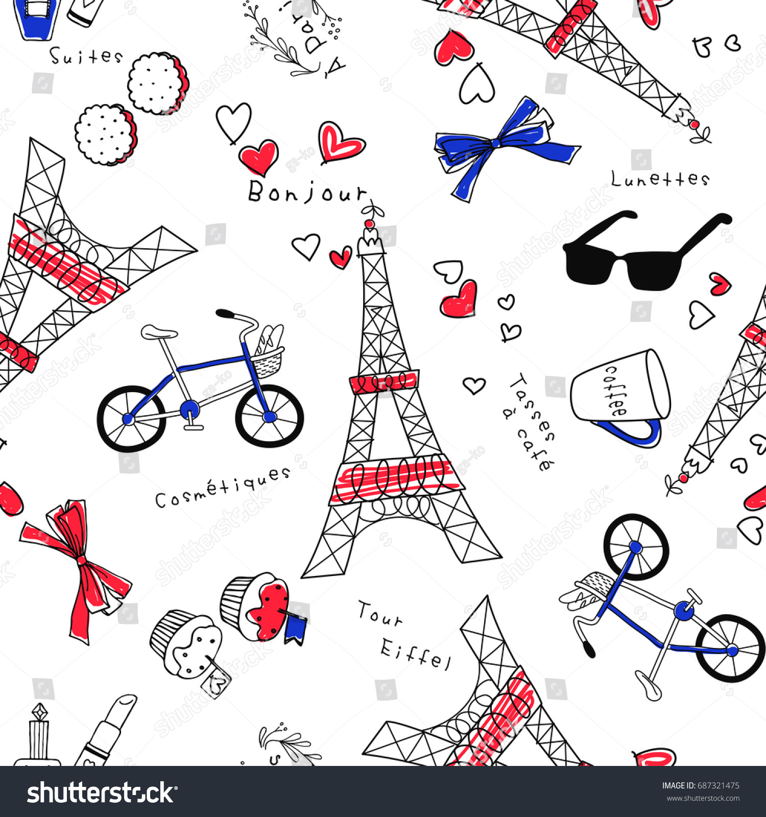 Cute Eiffel Tower Vector Background Seamless Stock Vector (Royalty Free) 687321475