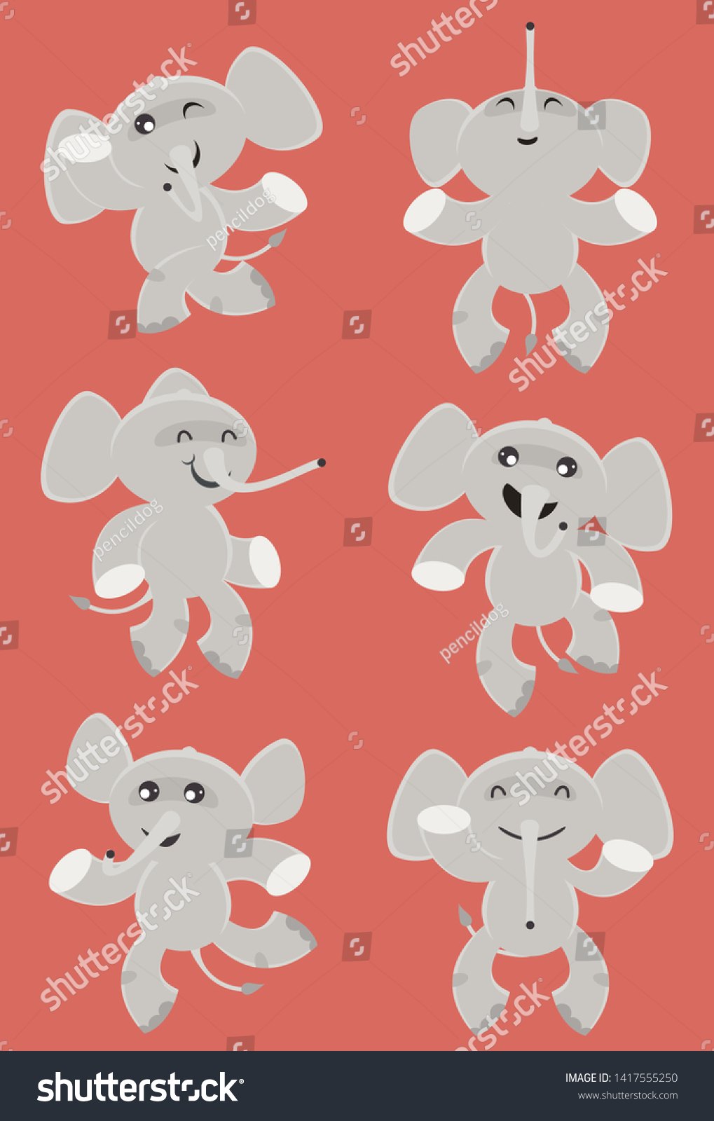 Cute Elephant Multiple Poses Editable Vector: vector de stock (libre de ...