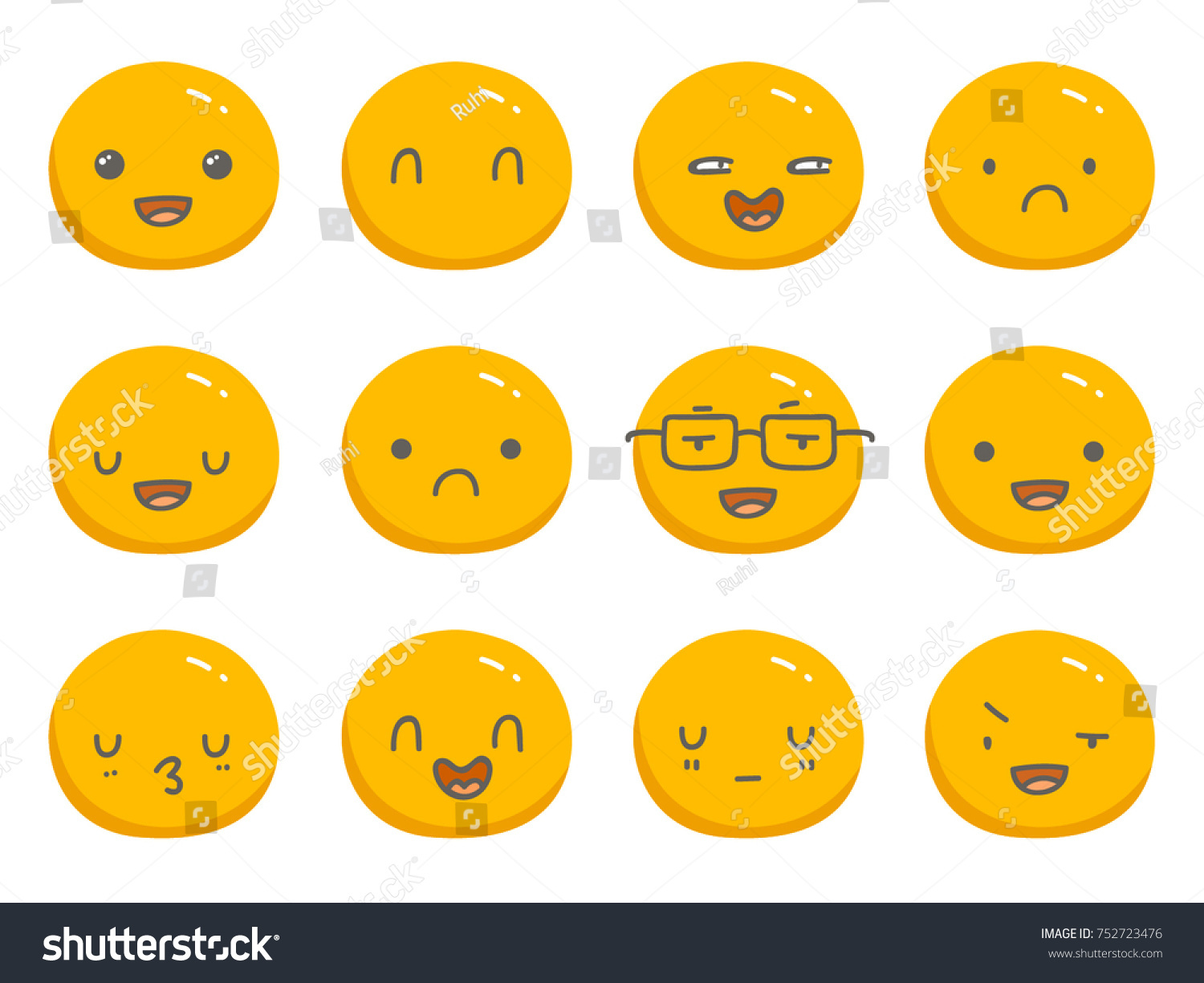 Cute Emotions Set 1 Stock Vector (Royalty Free) 752723476 | Shutterstock