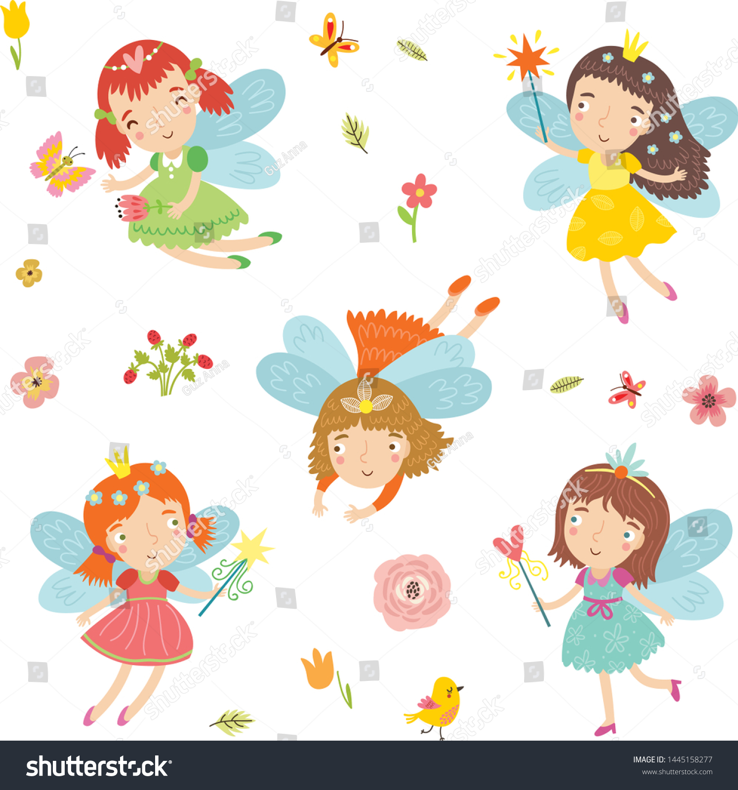 Cute Fairies Vector Character Set Stock Vector (Royalty Free) 1445158277