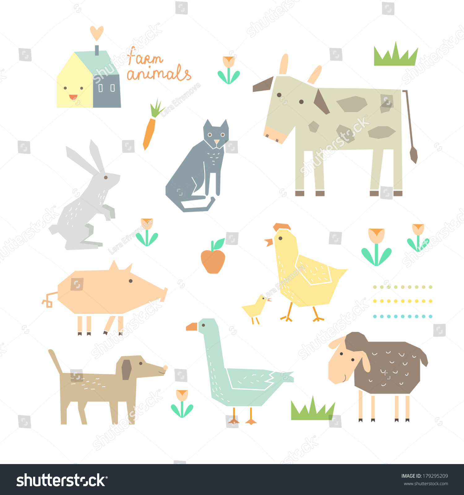 Cute Farm Animals Vector Stock Vector (Royalty Free) 179295209