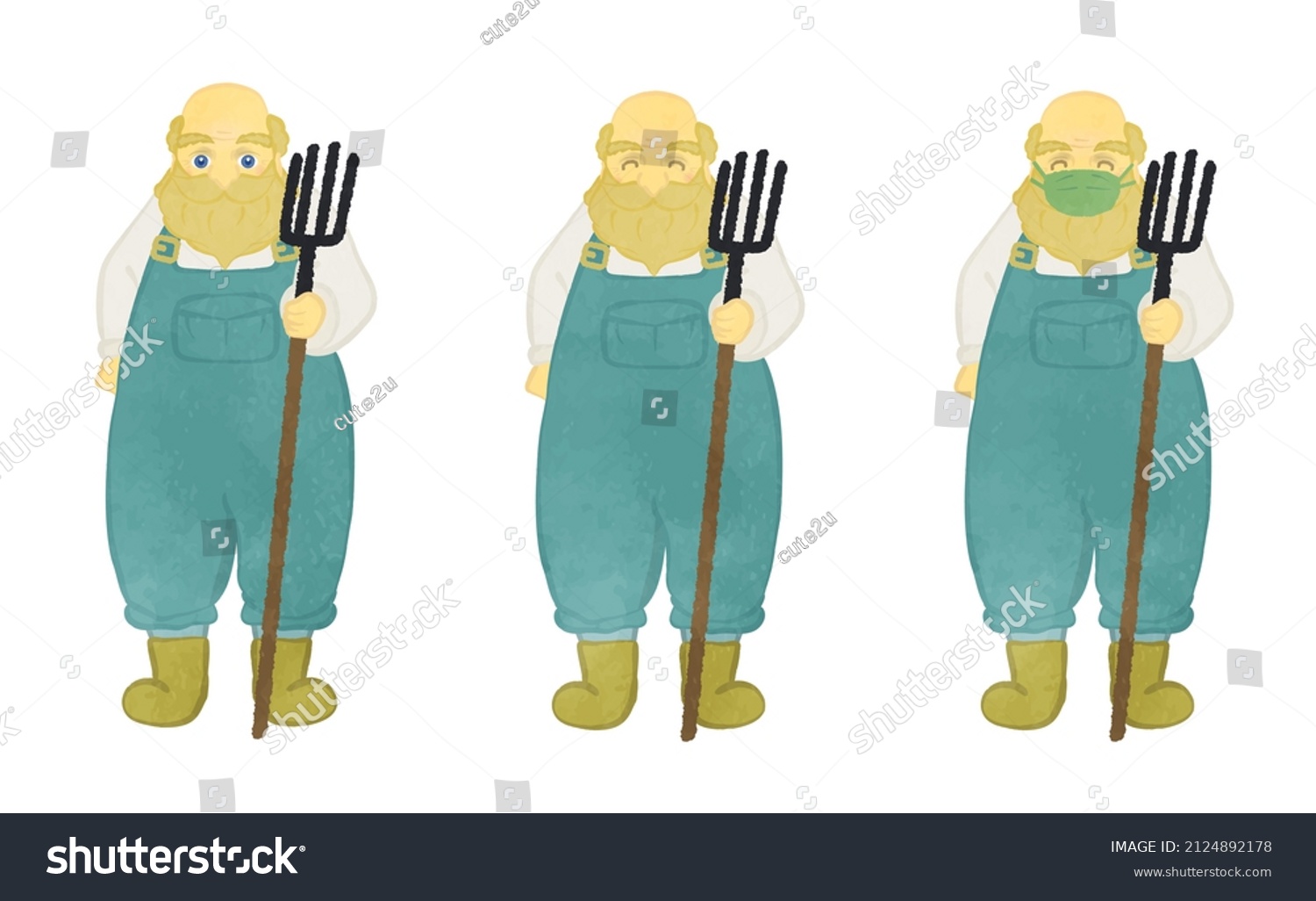 Cute Farmer Uncle Front Illustration Set Stock Vector (Royalty Free ...