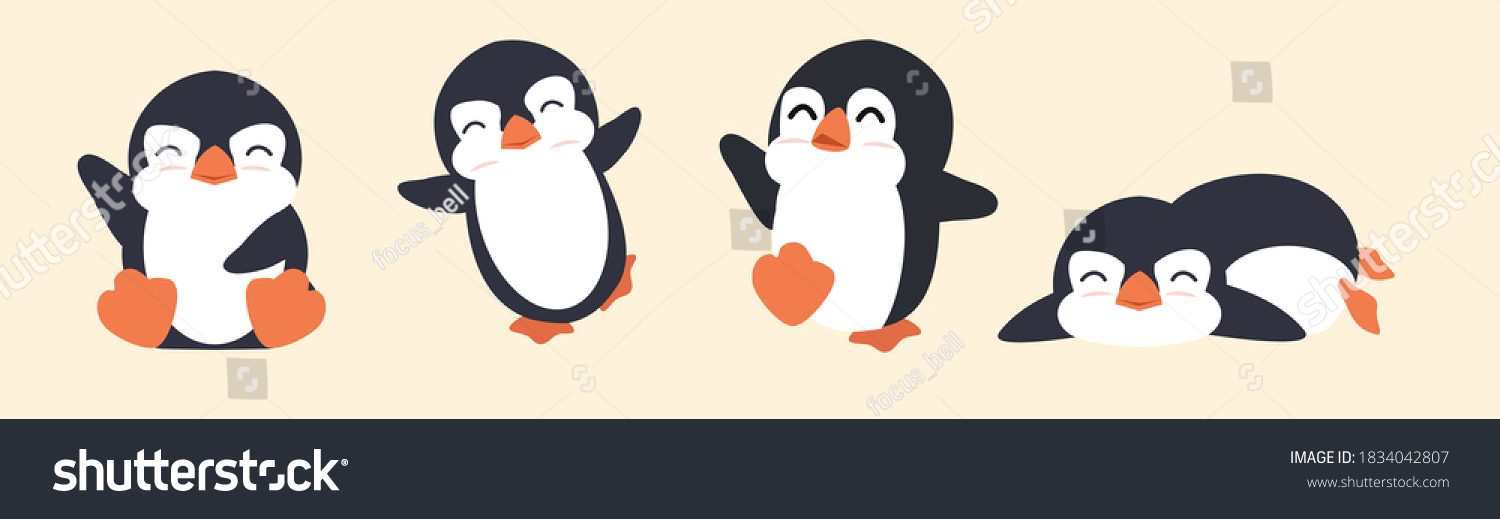 Cute Fat Penguin Cartoon Vector Set Stock Vector (Royalty Free ...