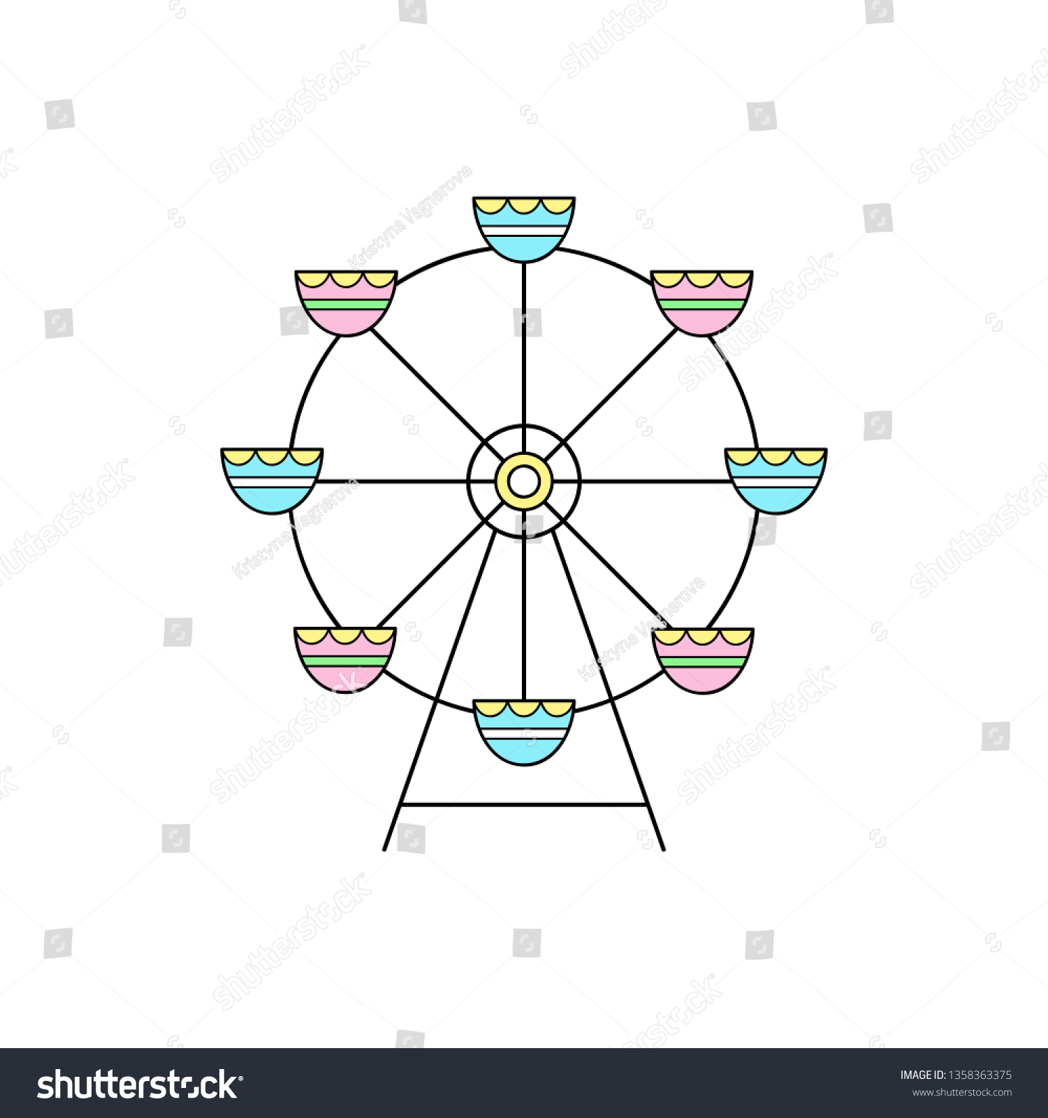 Cute Ferris Wheel Vector Outlined Illustration Stock Vector (Royalty ...