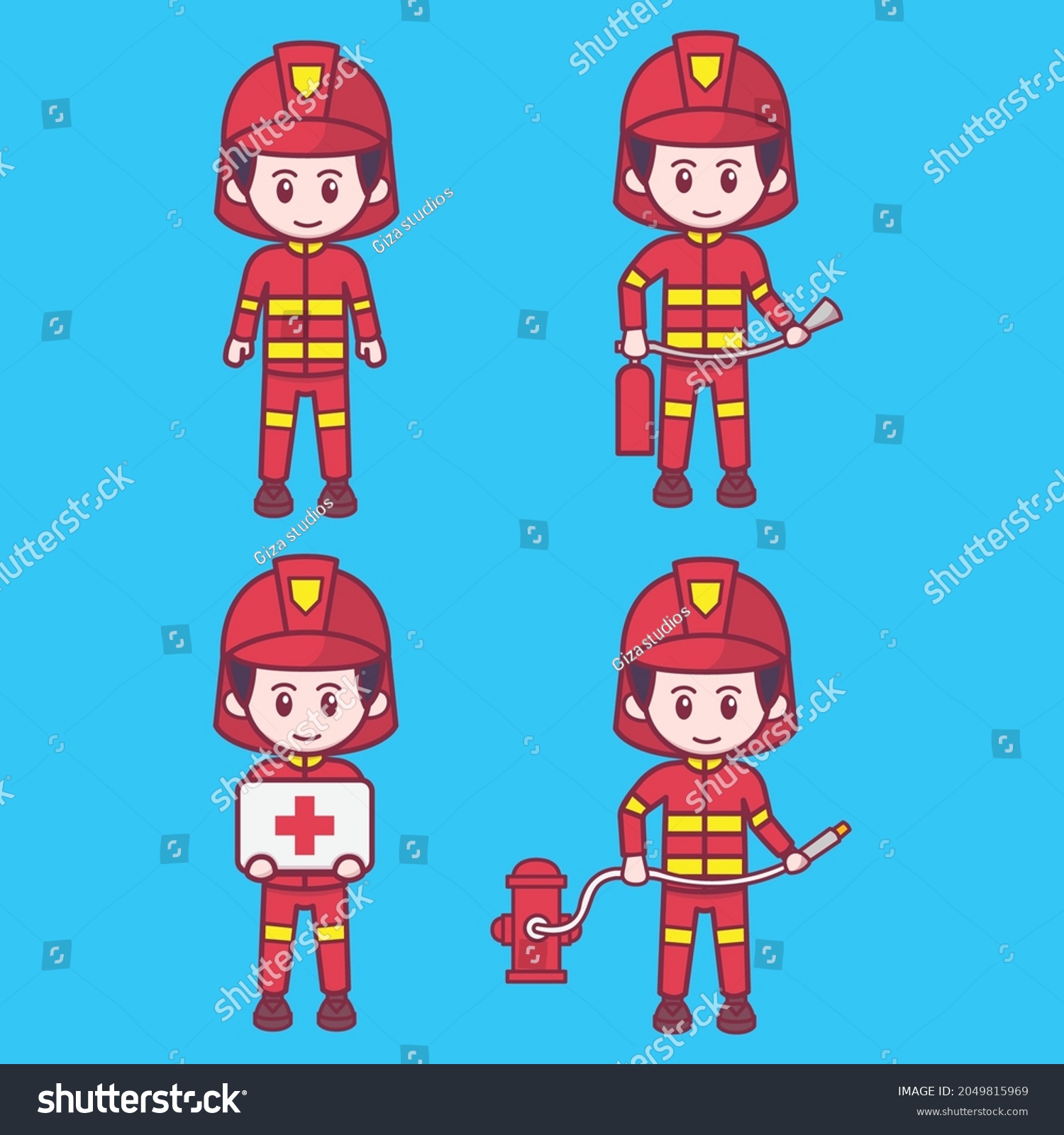 Cute Fireman Character Vector Illustration Se Stock Vector (Royalty ...