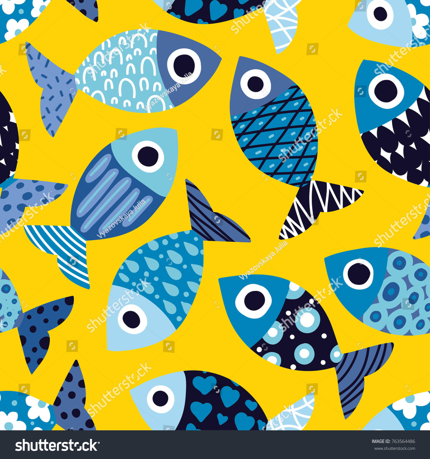 Cute Fish Kids Background Stock Vector (Royalty Free) 763564486