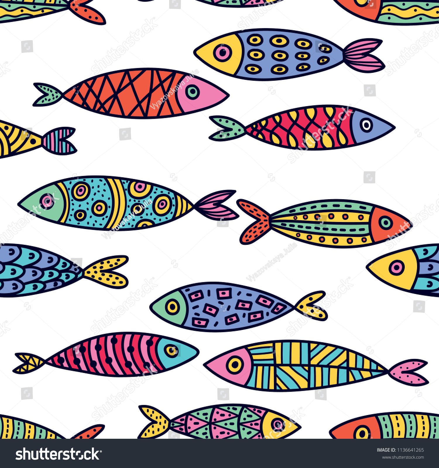 Cute Fish Kids Background Seamless Pattern Stock Vector (Royalty Free ...