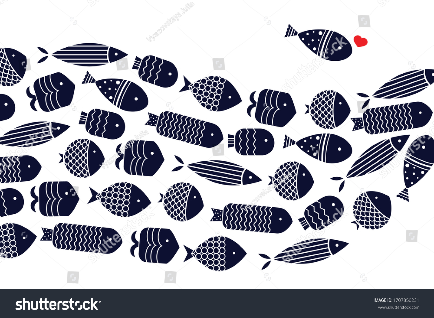 Cute Fish Wave Vector Sea Poster Stock Vector (Royalty Free) 1707850231
