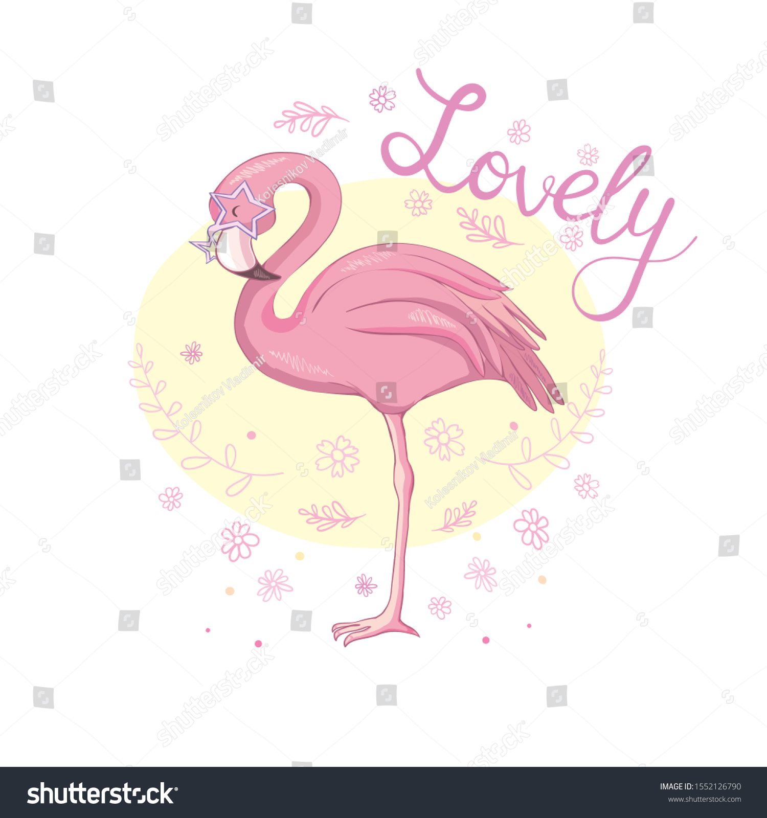 Cute Flamingo Sunglasses Vector Illustration Summer Stock Vector