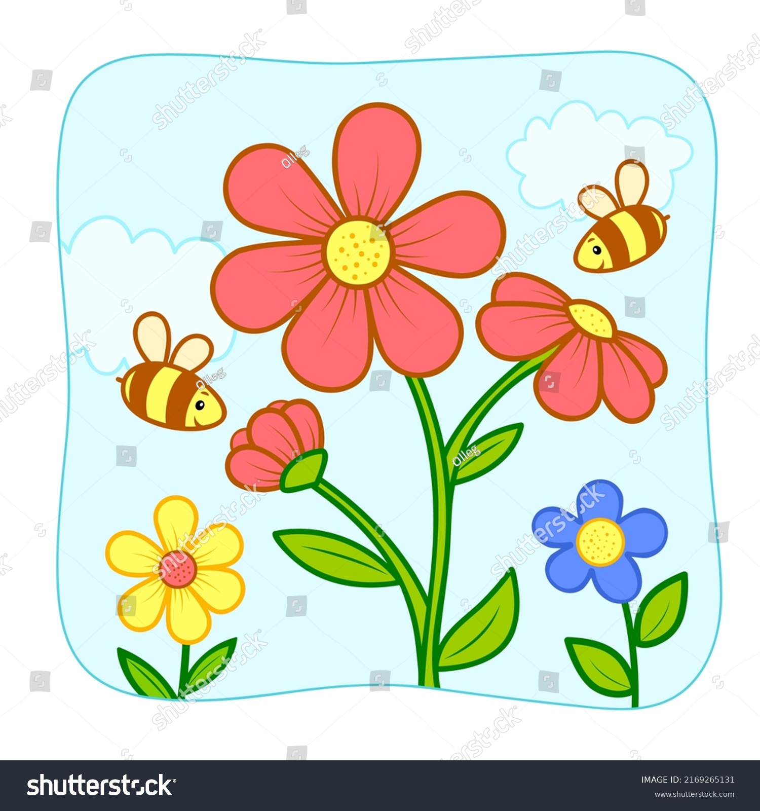 Cute Flower Bees Cartoon Flower Bees Stock Vector Royalty Free
