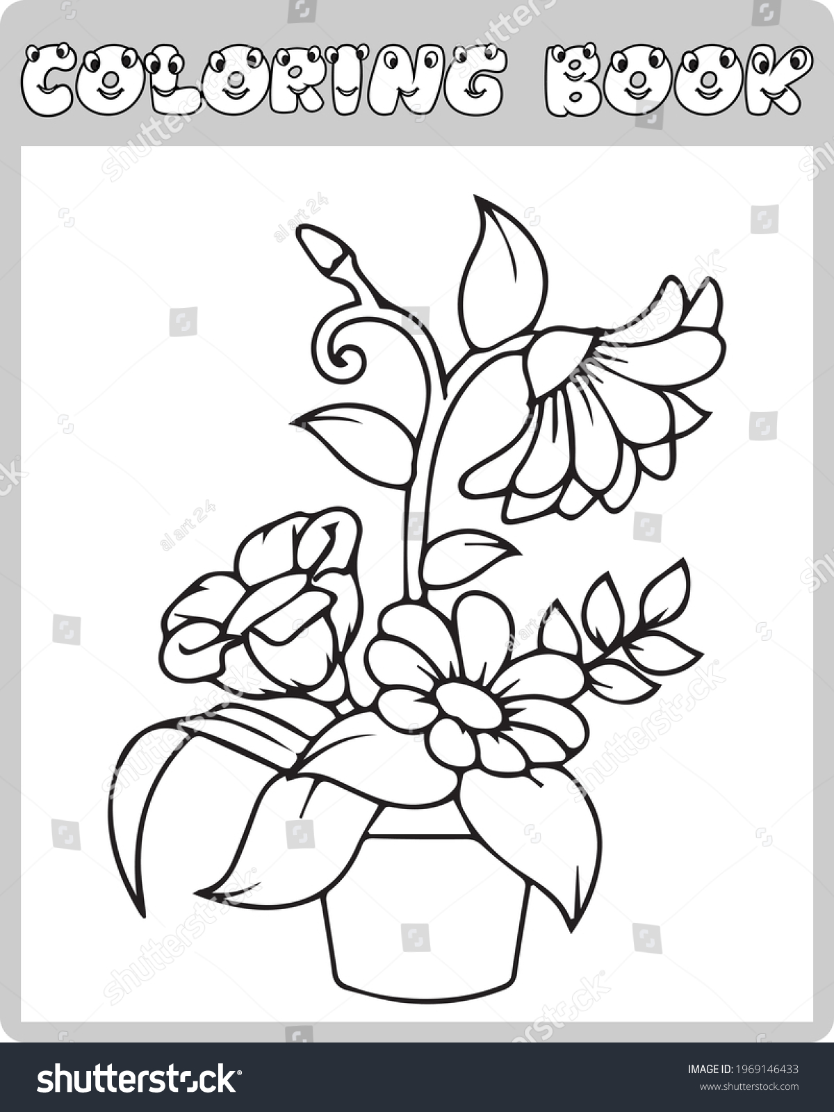 Cute Flower Cartoon Coloring Sheet Vector Stock Vector (Royalty Free ...