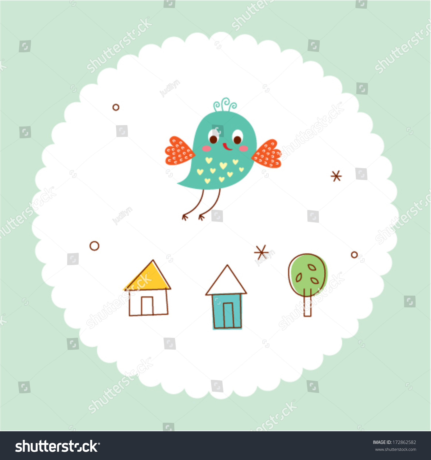 Cute Flying Bird Stock Vector (Royalty Free) 172862582