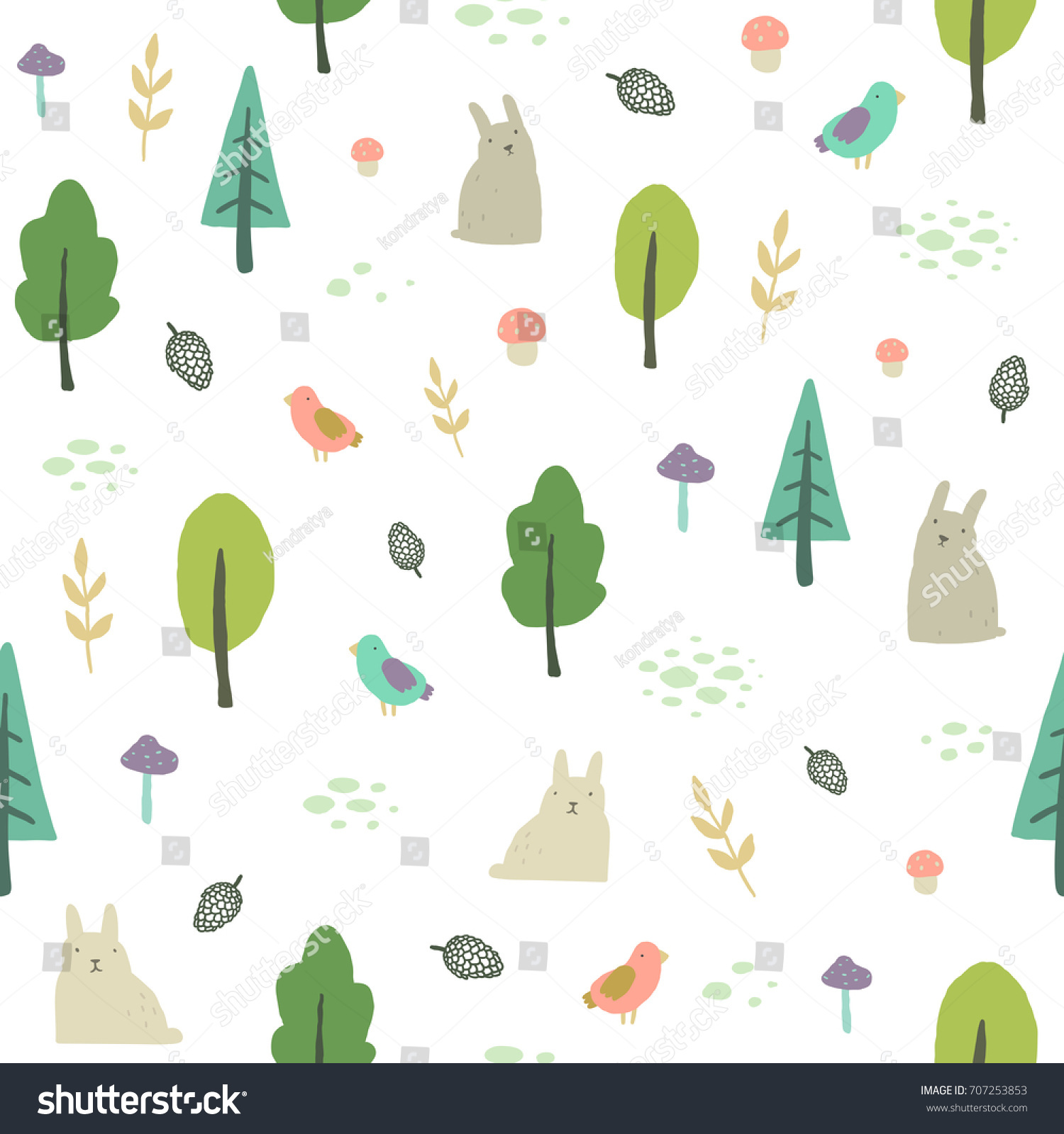 Cute Forest Background Vector Hand Drawn Stock Vector (Royalty Free ...
