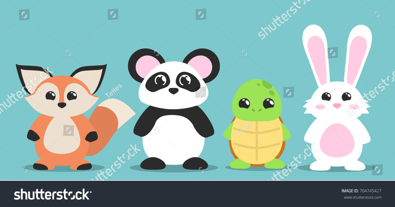 Cute Fox Panda Turtle Rabbit Stock Vector (Royalty Free) 704745427