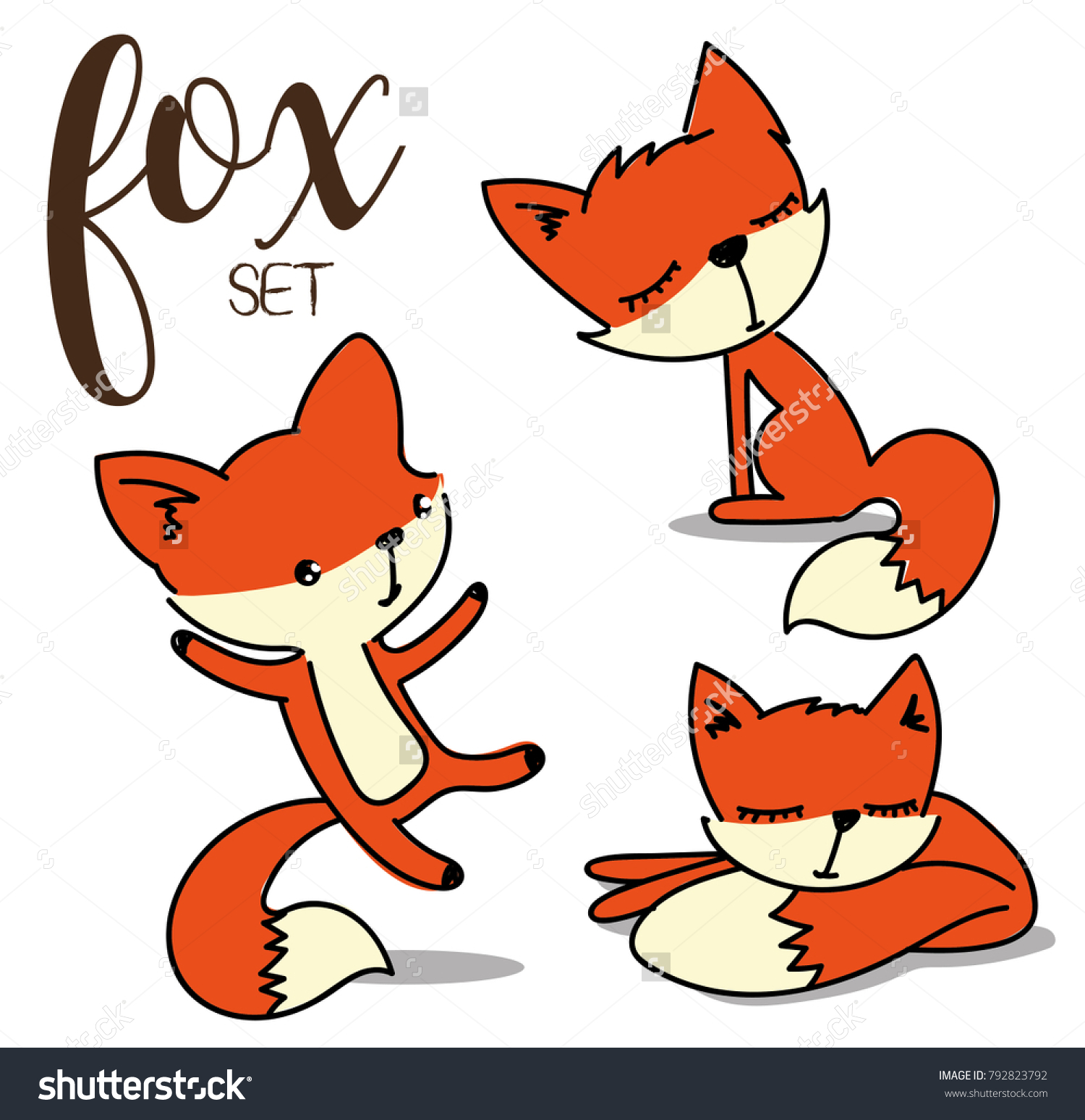 Cute Fox Set Your Design Stock Vector (Royalty Free) 792823792