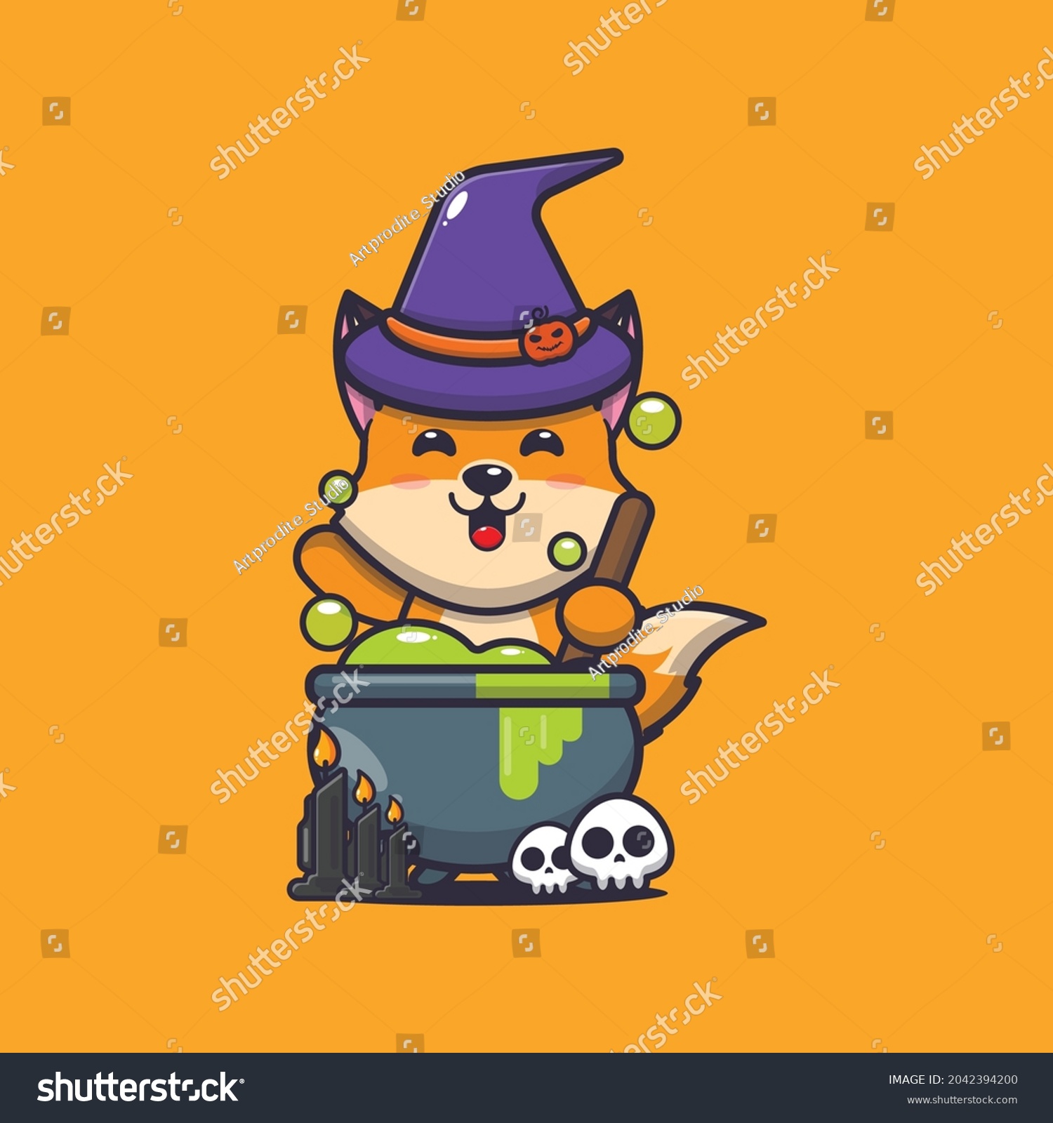Cute Fox Witch Making Potions Stock Vector (Royalty Free) 2042394200 ...