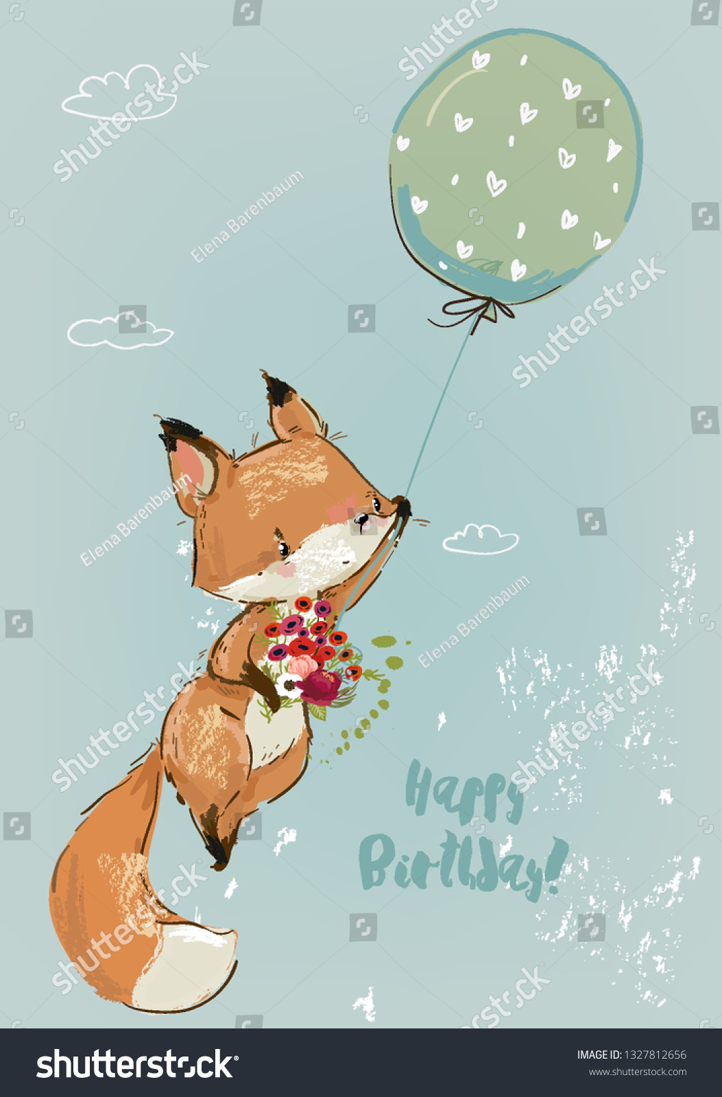 Cute Fox Balloon Vector Collection Stock Vector (Royalty Free) 1327812656
