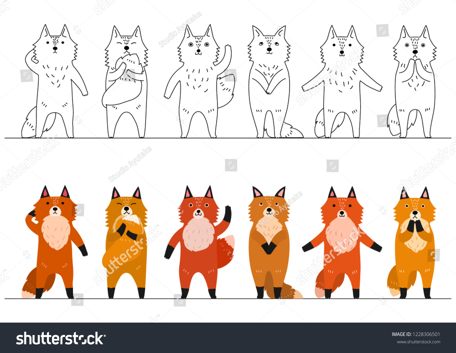 Cute Foxes Border Copy Space Stock Vector (Royalty Free) 1228306501 ...