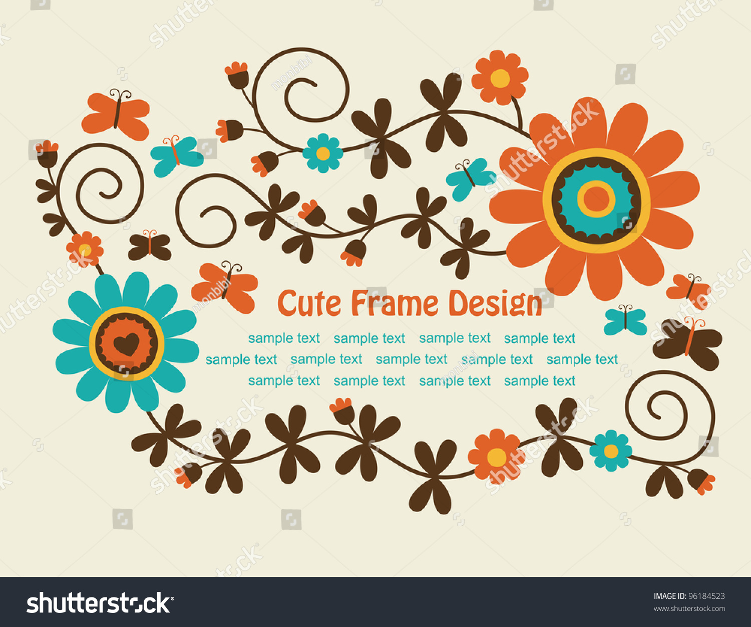Cute Frame Design Flowers Vector Illustration 库存矢量图（免版税）96184523 ...