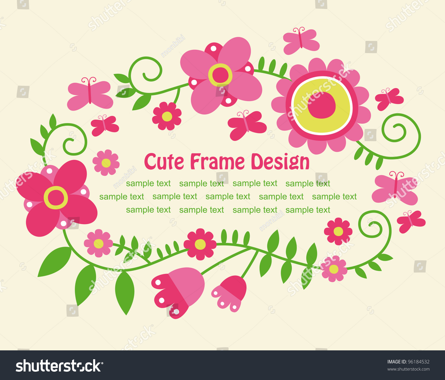 Cute Frame Design Flowers Vector Illustration Stock Vector (Royalty ...