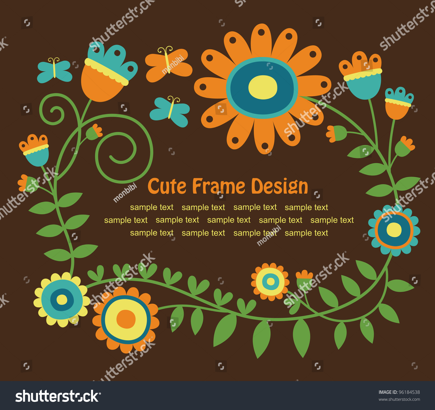 Cute Frame Design Flowers Vector Illustration Stock Vector (Royalty ...