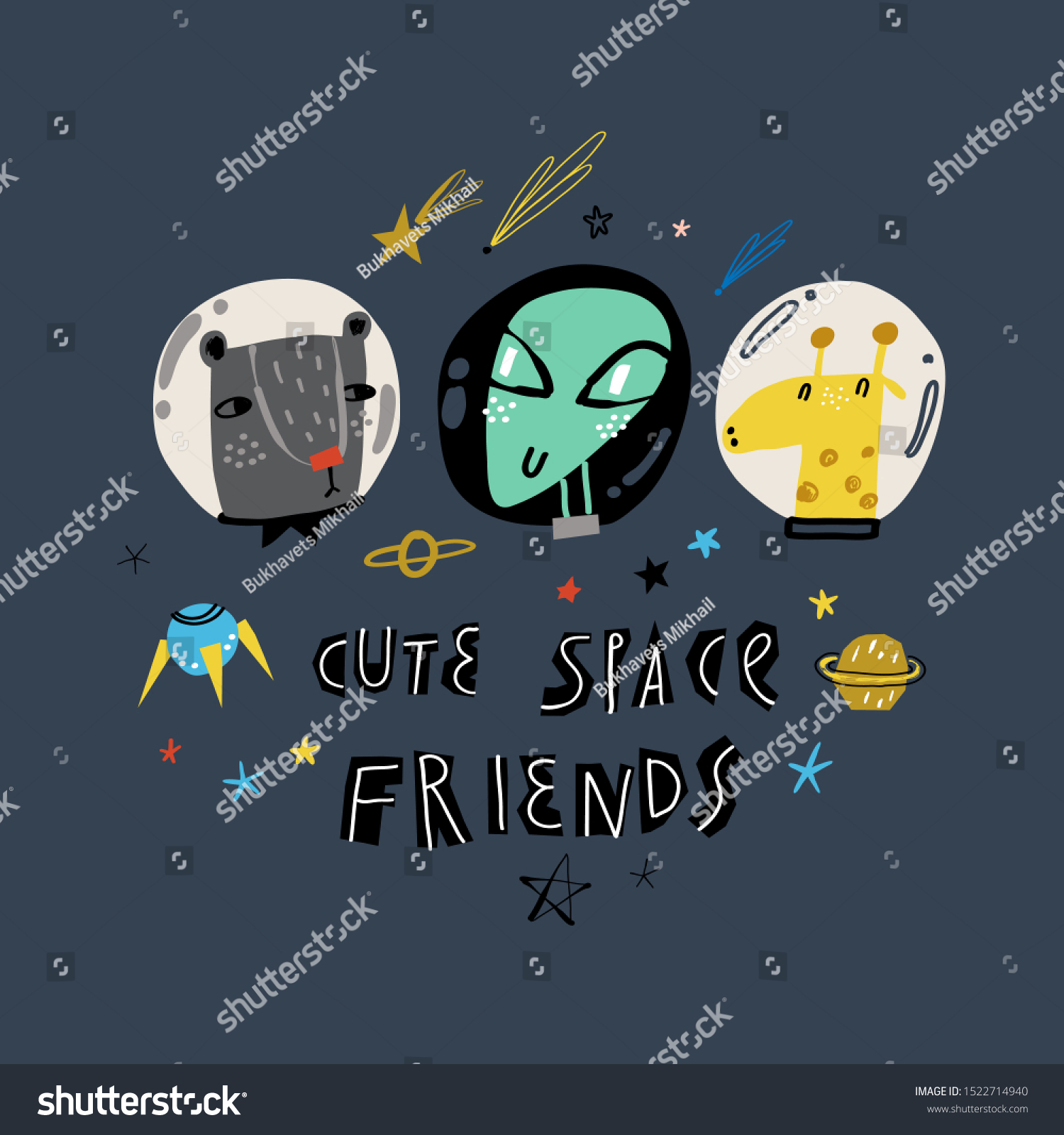 Cute Friends Astronauts Bear Alien Giraffe Stock Vector (Royalty Free ...
