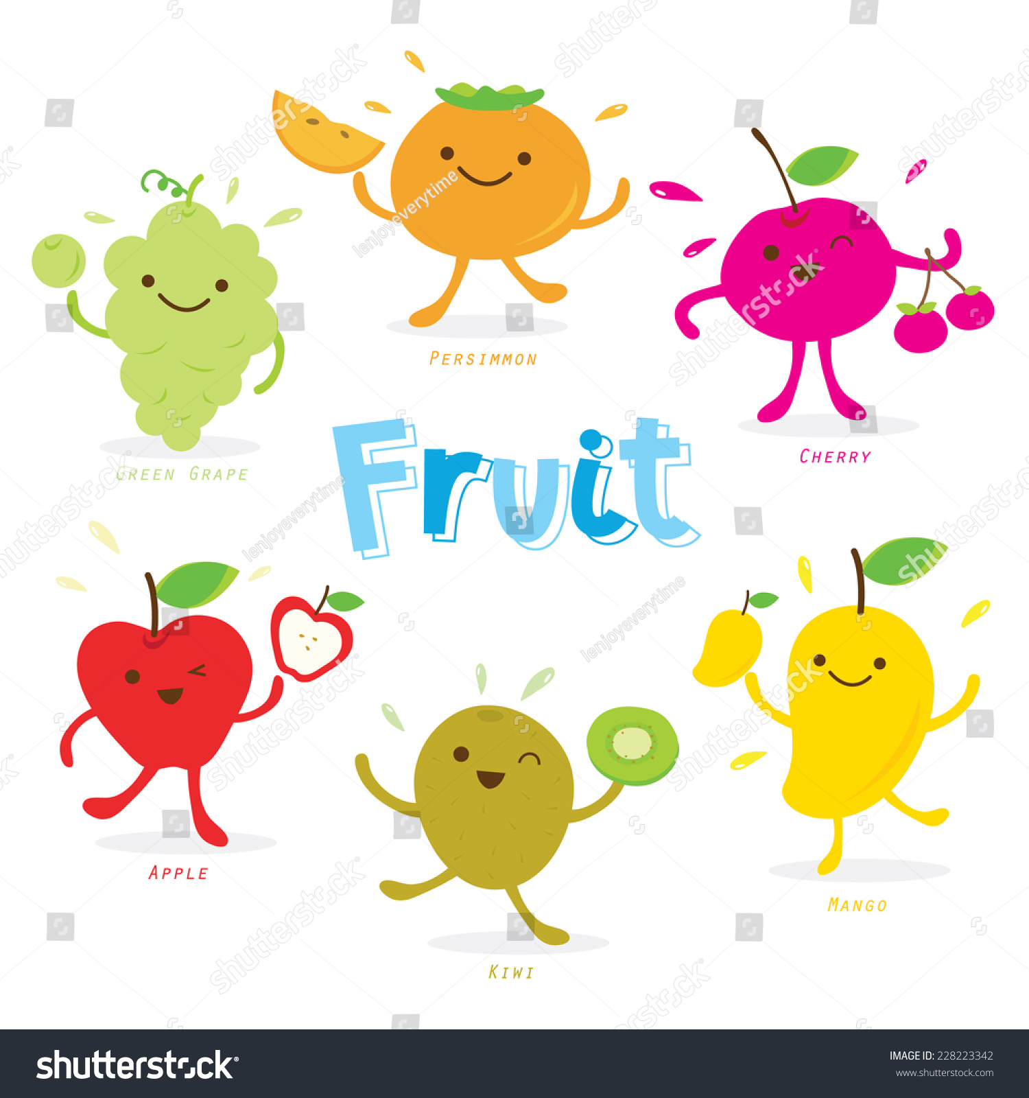 Cute Fruit Cartoon Vector: เวกเตอร์สต็อก (ปลอดค่าลิขสิทธิ์) 228223342