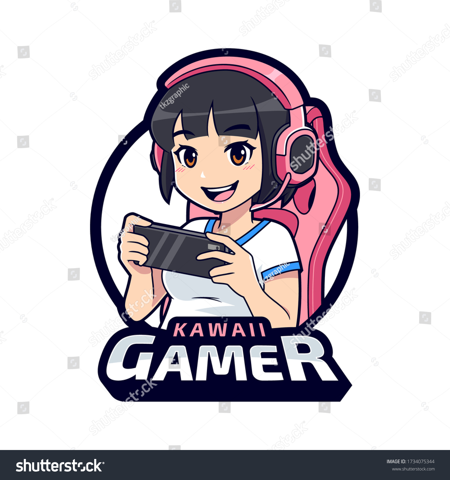 Cute Gamer Character Mascot Logo Gamer Vetor Stock Livre De Direitos