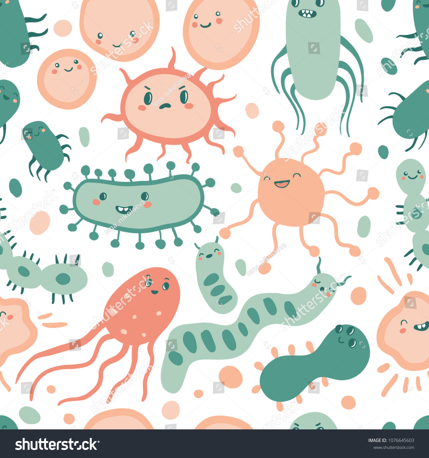 Cute Germ Characters Seamless Pattern Background Stock Vector (Royalty ...