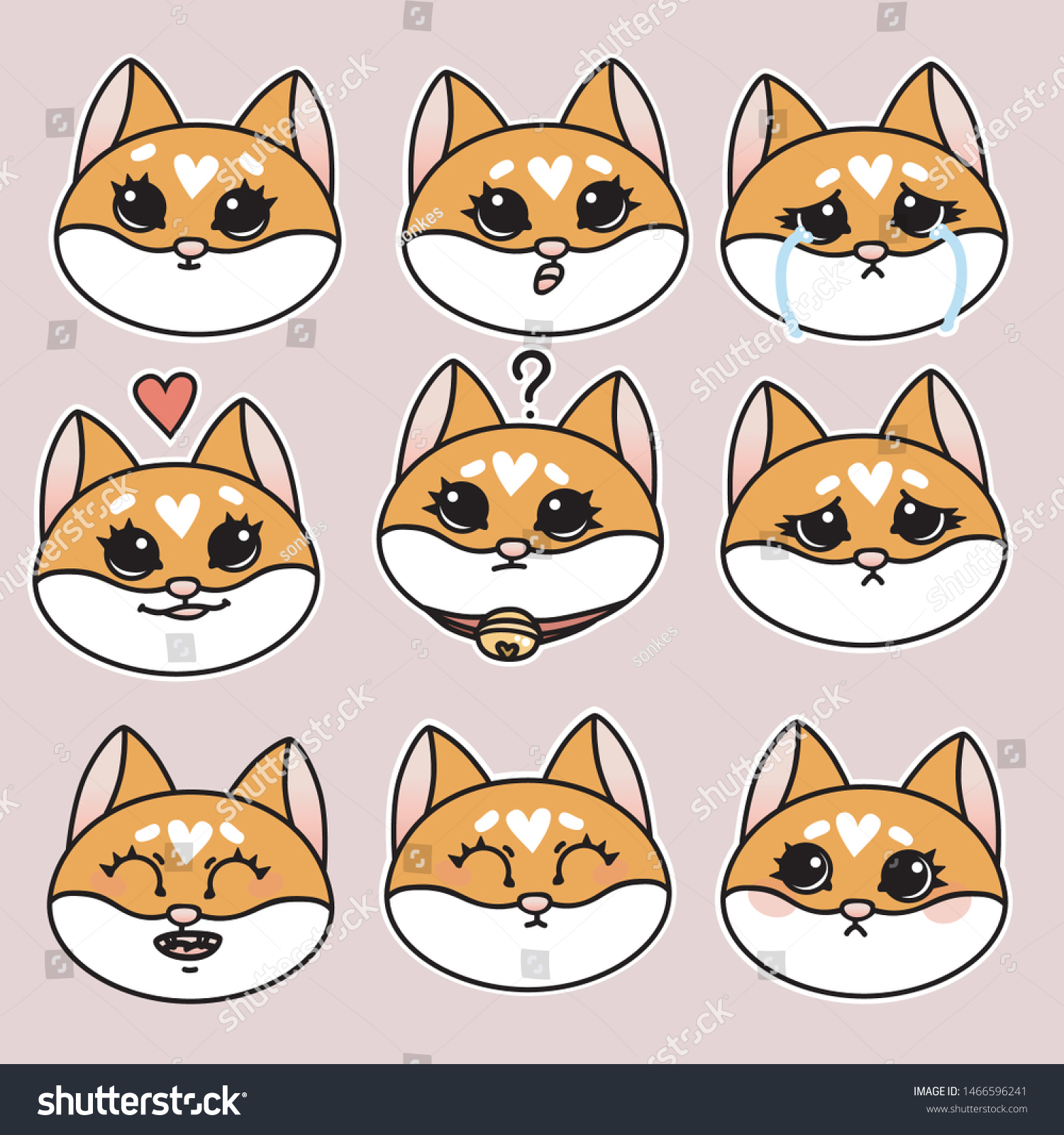 Cute Ginger Cat Emotions Stickers Vector Stock Vector (Royalty Free ...