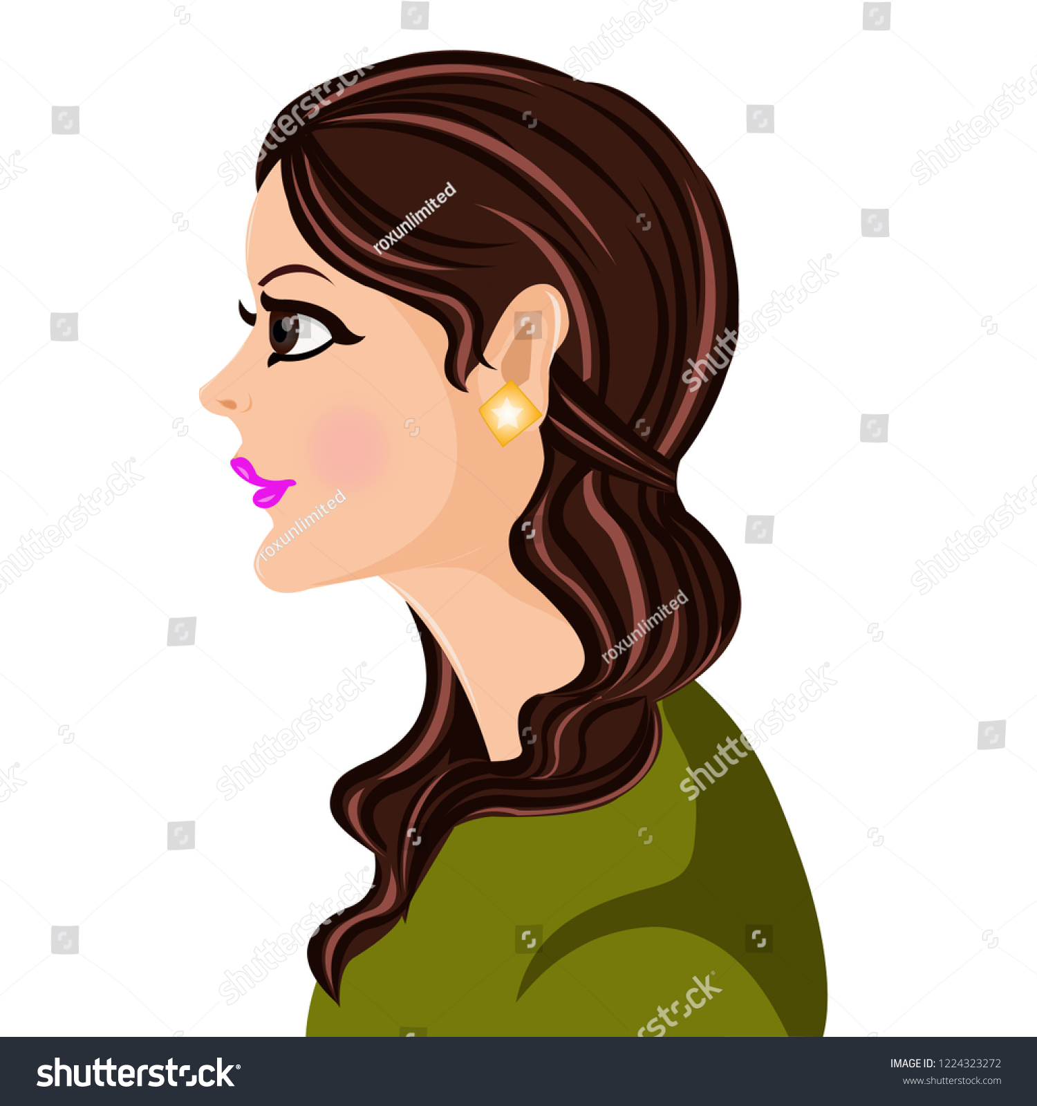 Cute Girl Face Side View Vector : image vectorielle de stock (libre de ...