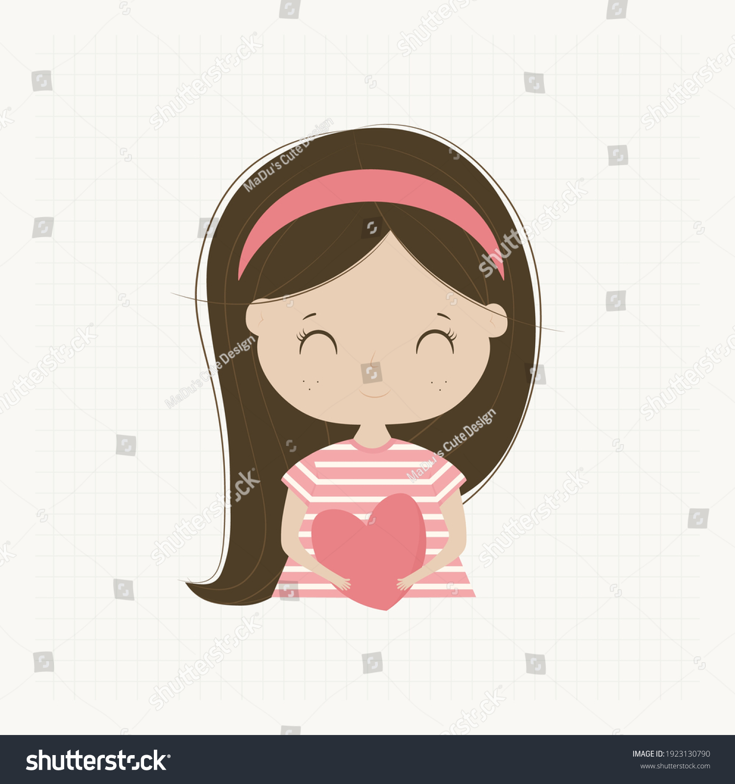 Cute Girl Smiling Holding Heart Vector Stock Vector Royalty Free 1923130790