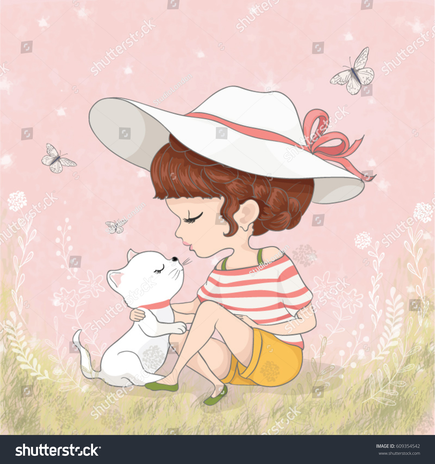 Cute Girl Cat Vector Design Stock Vector (Royalty Free) 609354542
